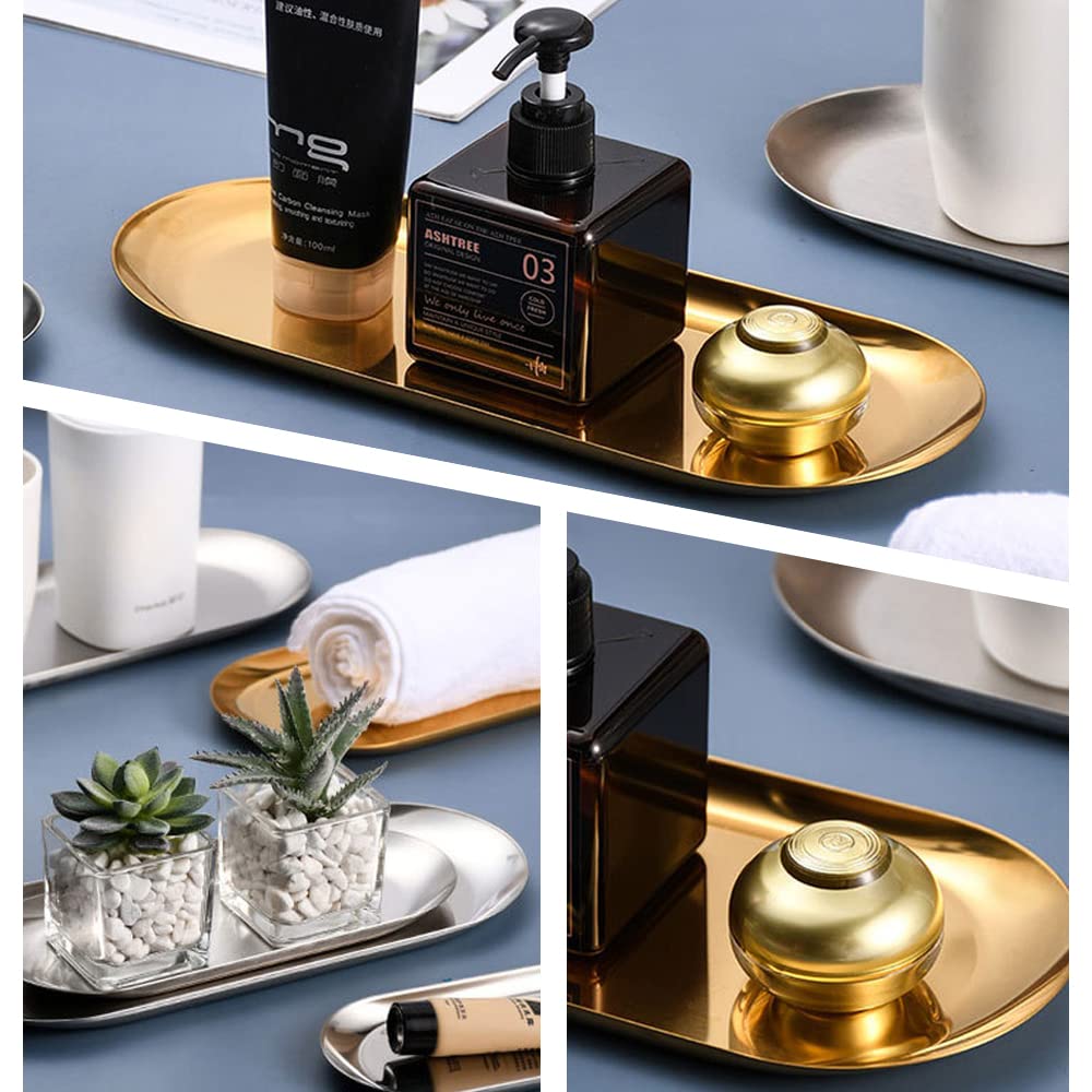 JKanruh 3 Pack 3 Sizes Gold Stainless Steel Towel Tray,Storage Tray,Tea Tray Fruit Trays,Decorative Tray,Jewelry Dish Cosmetics Organizer(Oval,Heart-Shaped)