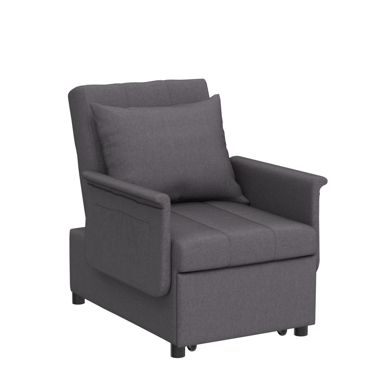 OQQOEE Sleeper Chair, 3 in 1 Chair Bed Sleeper for Adults, Pull Out Sleeper Sofa Convertible Single Lounge Chair with Pillow, Side Pockets for Living Room Small Space (Dark Grey)…