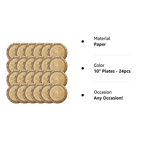 Havercamp Cut Timber 10" Party Plates (24 plates)! 24 Lg. Round Dinner Paper Plates from the Cut Timber Party Collection.
