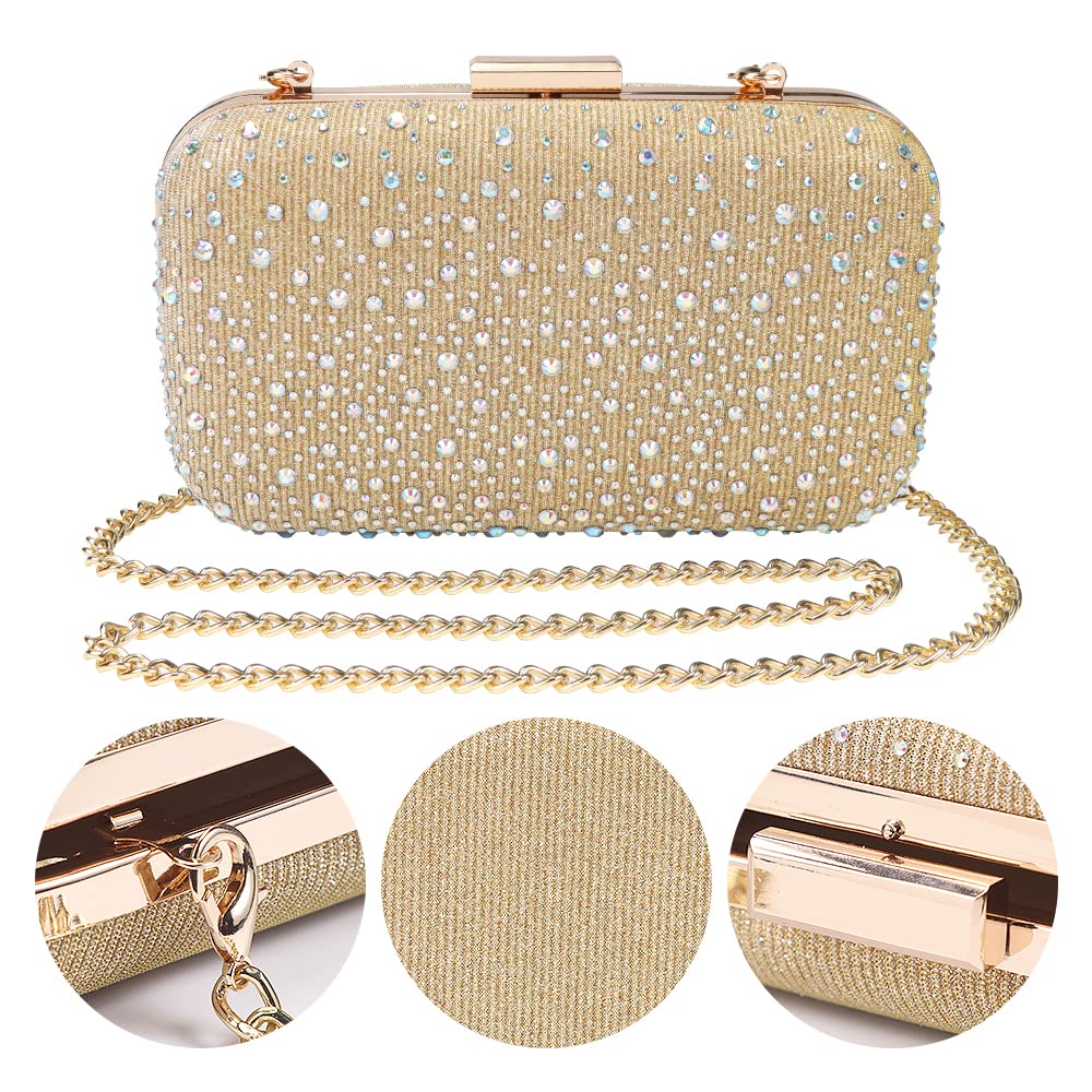 JunLing Evening Bag (Gold) Women's Clutch Handbags Crystal Bag Crossbody Bags Blingbling Sparkle Clutch