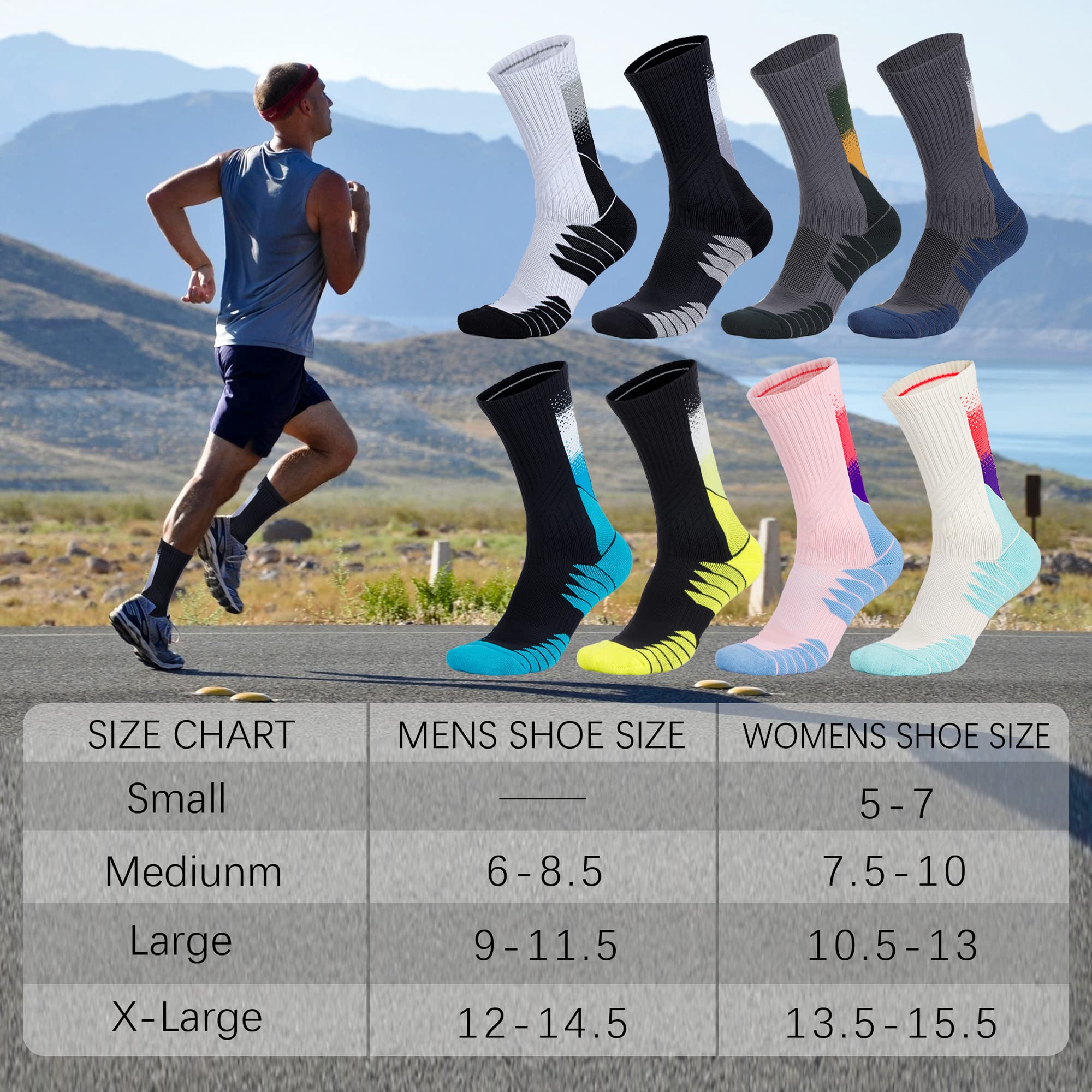 Hylaea Athletic Running Socks with Cushion Crew Length Anti-Blister Moisture Wicking Seamless Toe Black Large 2 Pairs