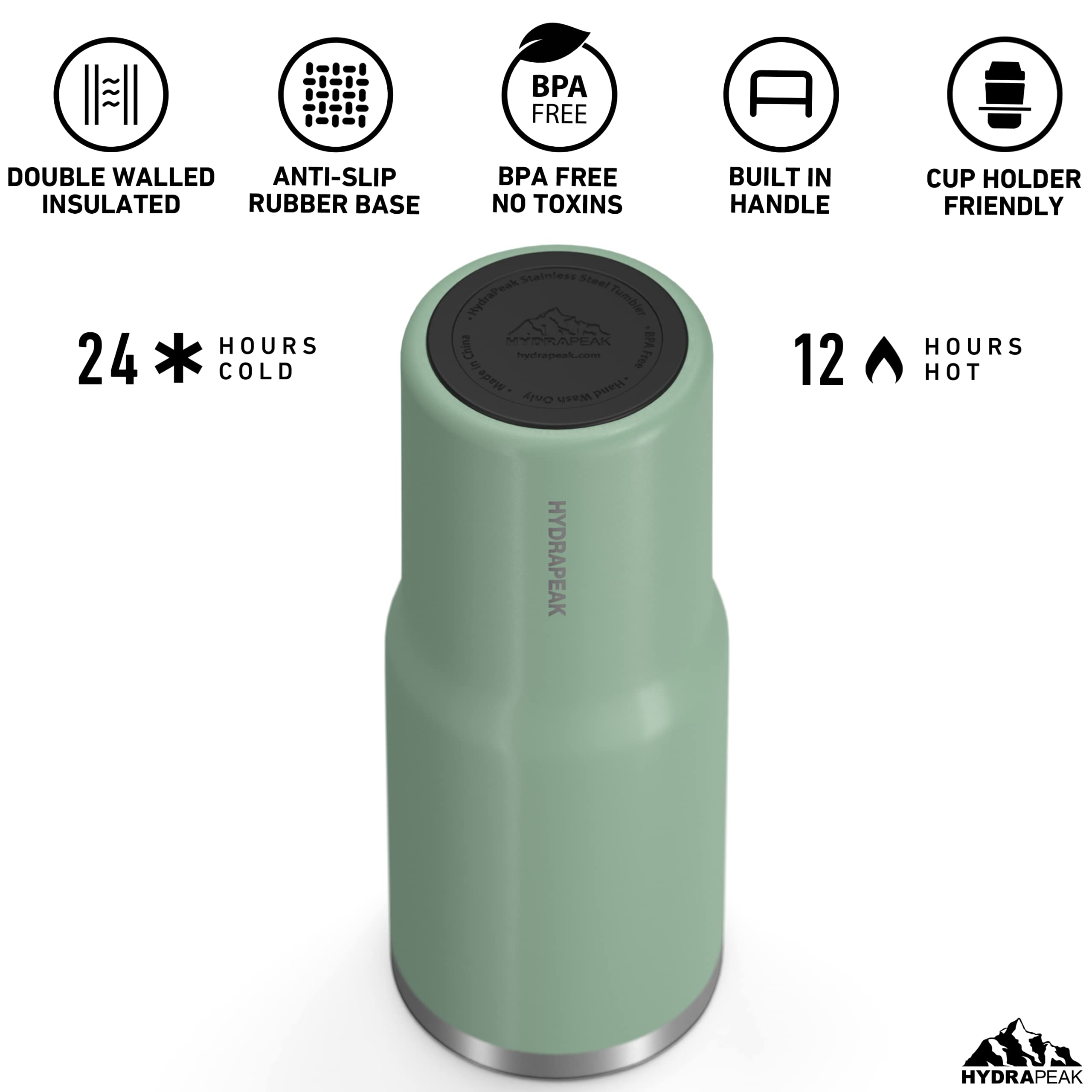 Hydrapeak Nomad 32 oz Tumbler with Handle and Straw Lid, Leakproof Tumbler, Tumbler Lid Straw, Double Insulated Tumblers, 32oz Double Insulated Cup Straw, Stainless Steel (Sage)