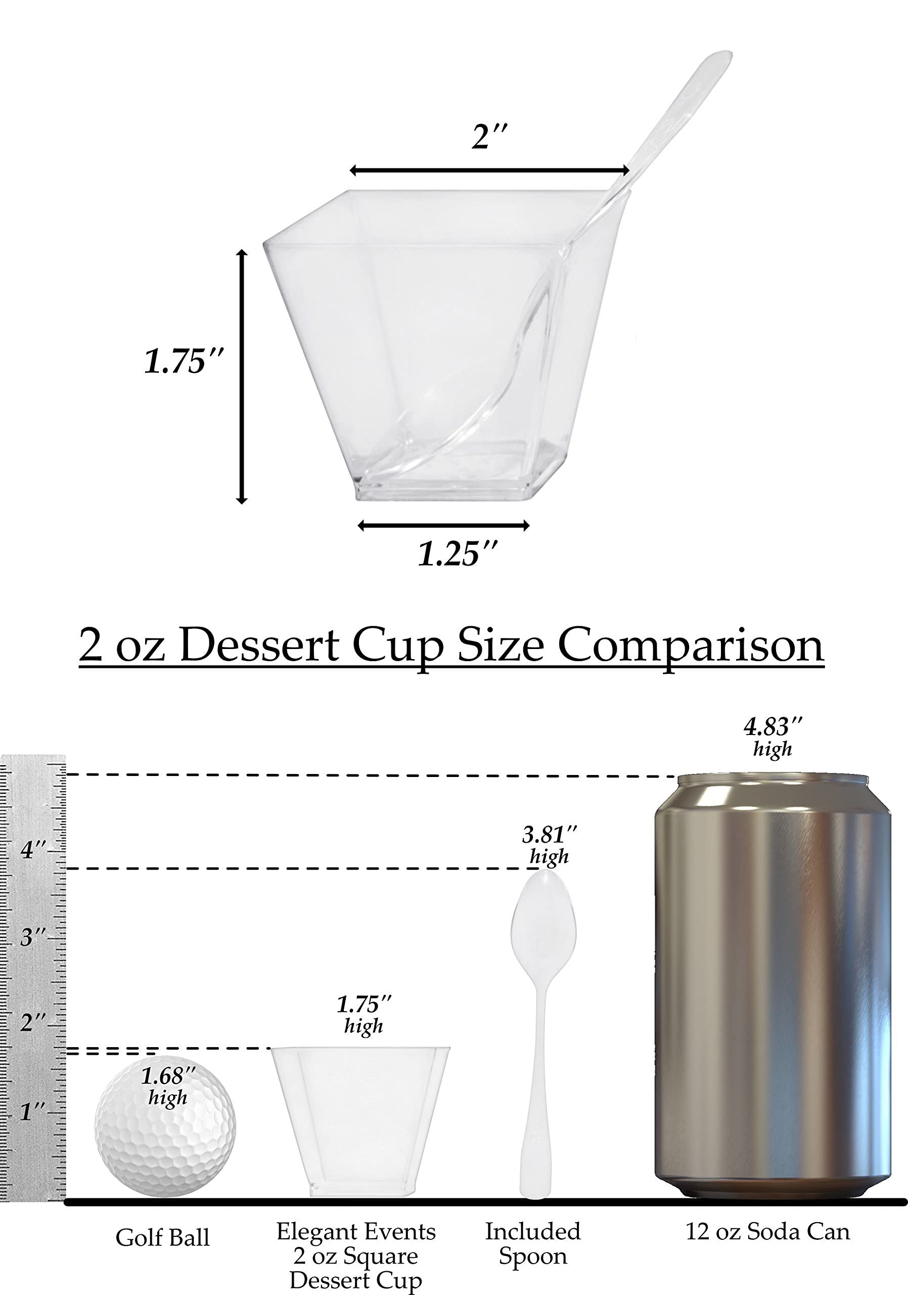 ImpiriLux 2 oz x 100 ct Dessert Cups with Spoons | Square Mini Plastic Dessert Cups + 100 Spoons | Chic Presentation of Desserts, Appetizers, Catering and Much More