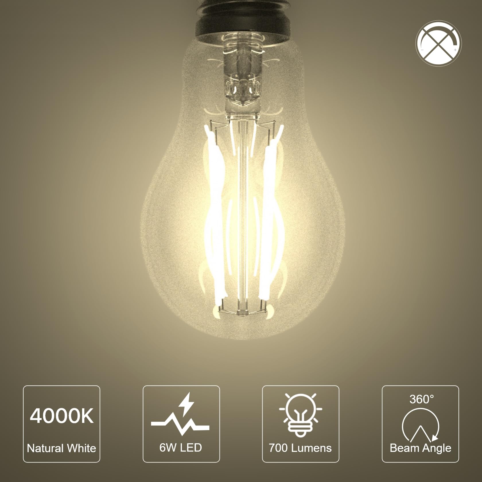 ORALUCE LED Edison Light Bulb 60 Watt Equivalent E26, Vintage Clear Light Bulbs 6W 4000K Neutral White 700 Lumen, A19 LED Filament for Ceiling Light Fixture, Non-dimmable, 6 Pack