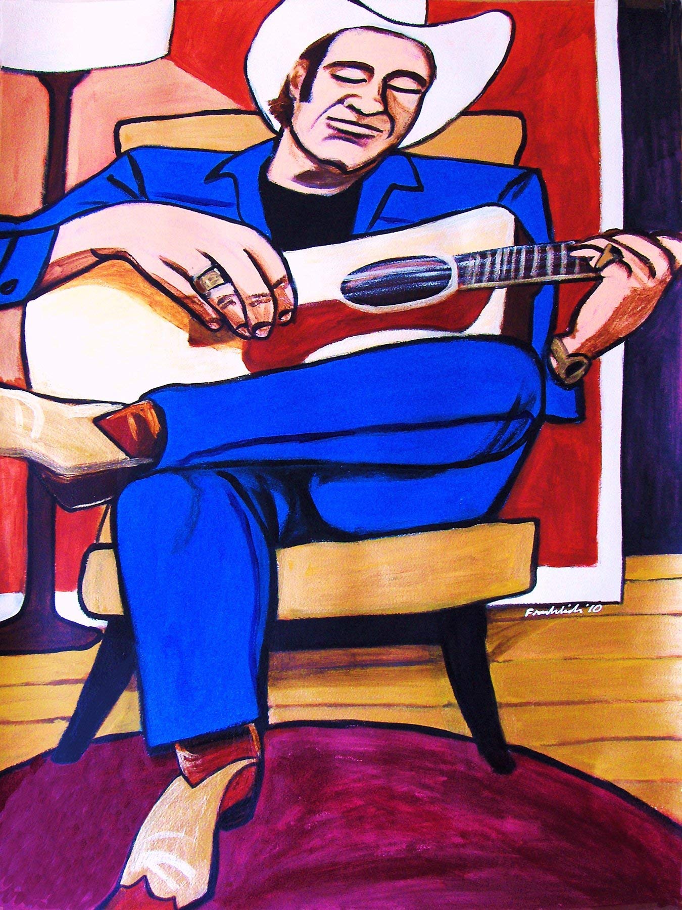 HOYT AXTON ORIGINAL PAINTING-man cave art-guild guitar-cd record album vinyl lp-southbound life machine