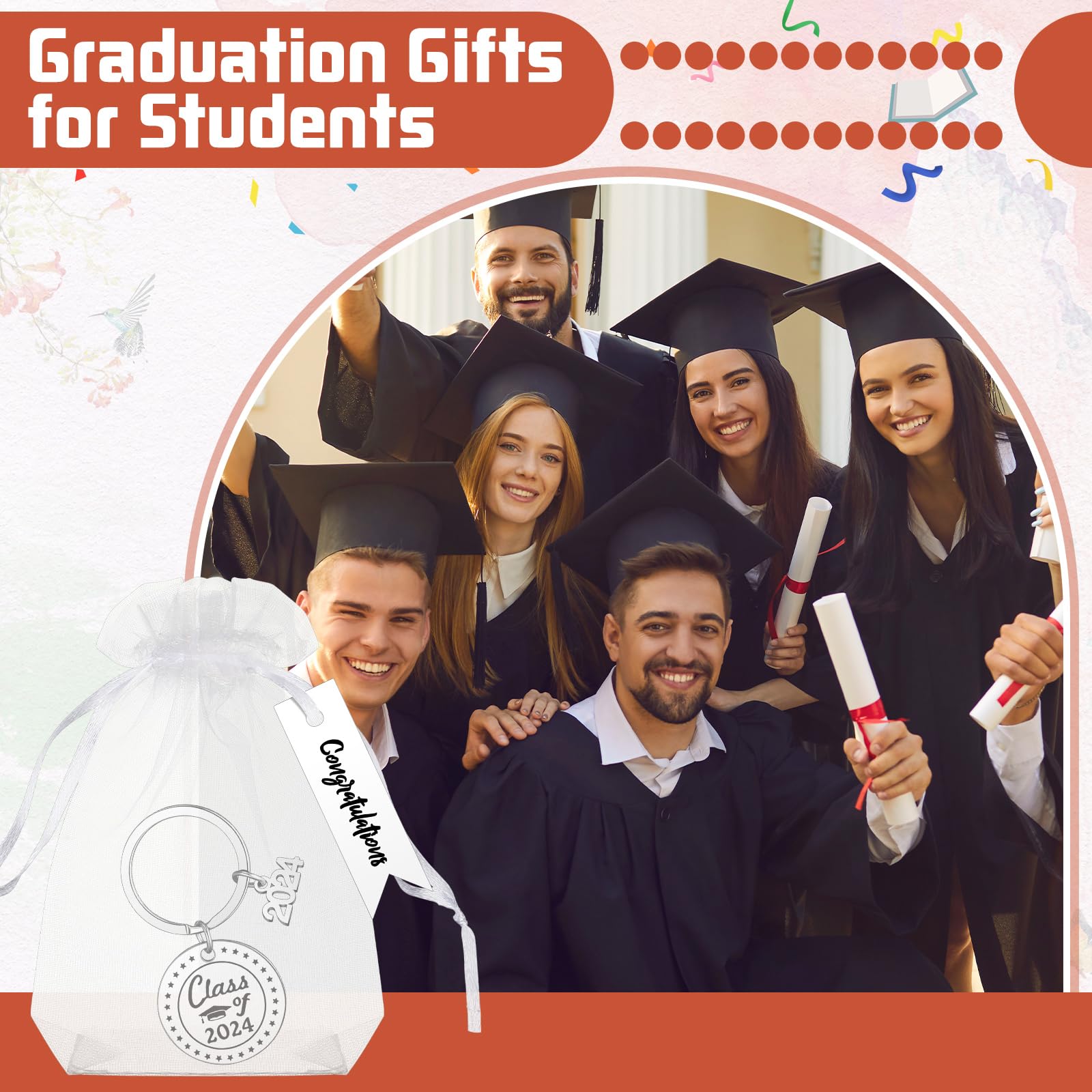 Kigeli 30 Pcs Class of 2024 Keychain Graduation Gift Keychain Bulk Inspirational Key Chain for Senior High School College (Simple)
