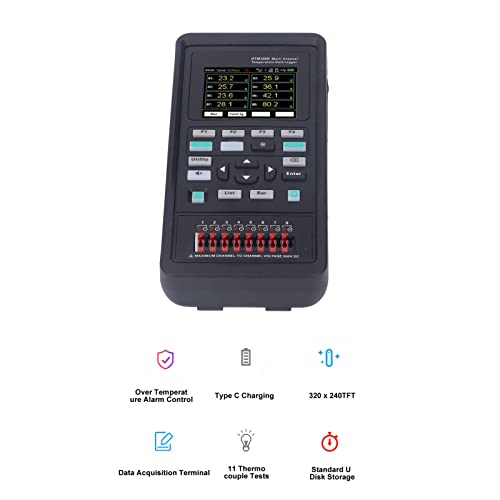 Multi Channel Temperature Tester, High Accuracy Temperature Data Acquisition Recorder LCD Display Temperature Data Logger 100V‑240V(US)