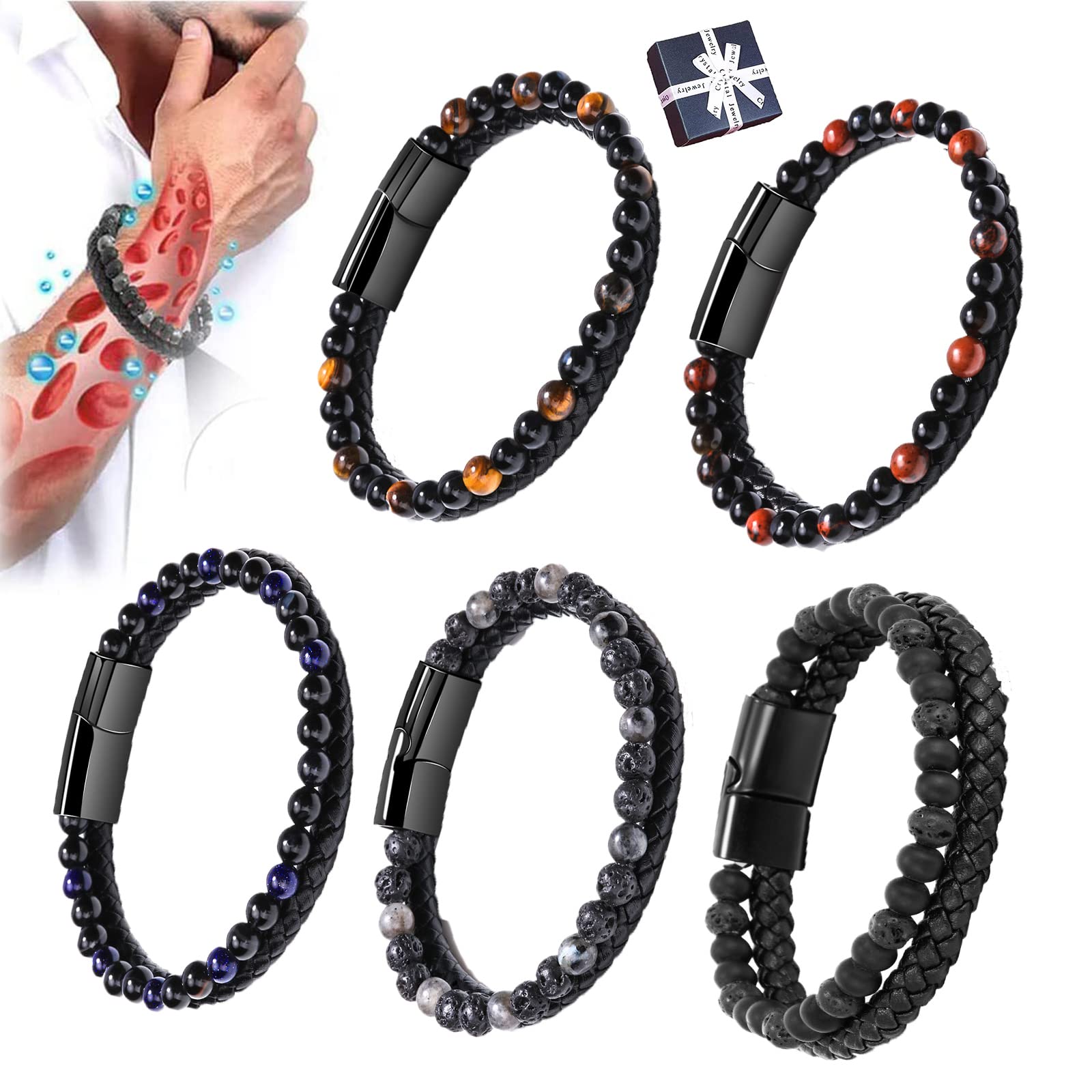 Humanic+ Pro MAXHematie Beaded Bracelets, Humanic+ MAXHematie Beaded Bracelets, Humanic+ Beaded Bracelets,Natural Crystal Beaded Thermogenic Therapy Bracelets for Women Men (5pcs)