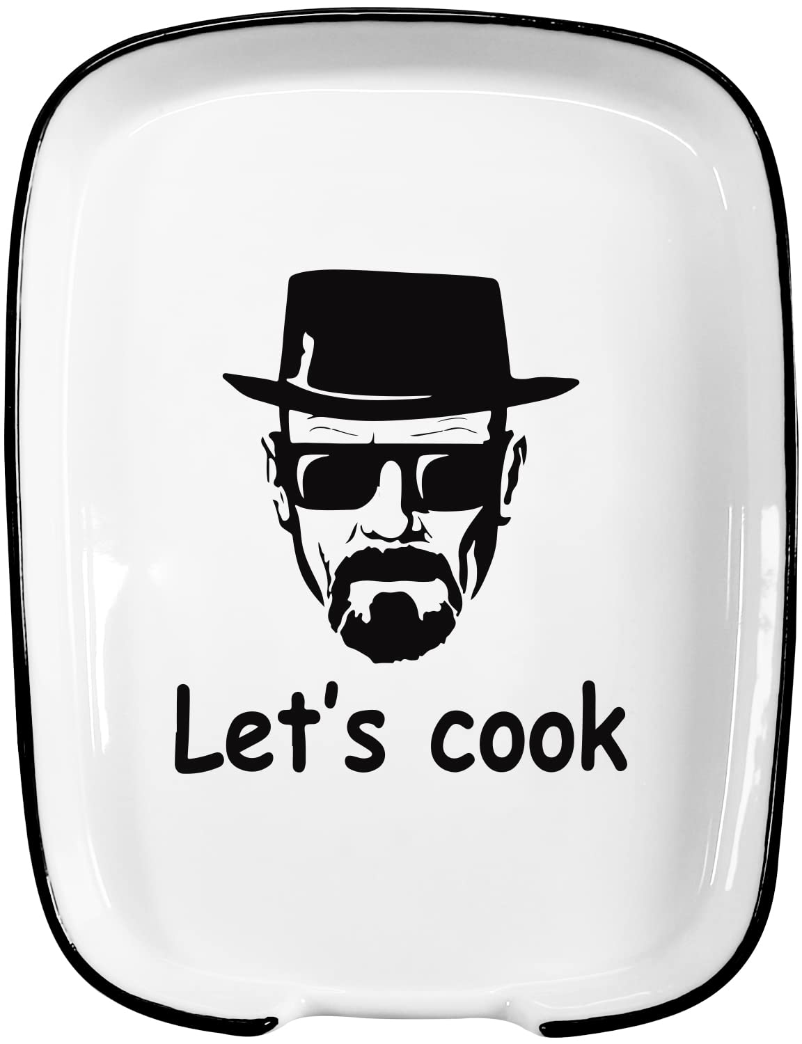 Hvukeke Ceramic Spoon Rest for Kitchen Stove Top Counter, Funny Let's Cook White Spoon Holders for Chef, Modern Farmhouse Kitchen Cute Decor