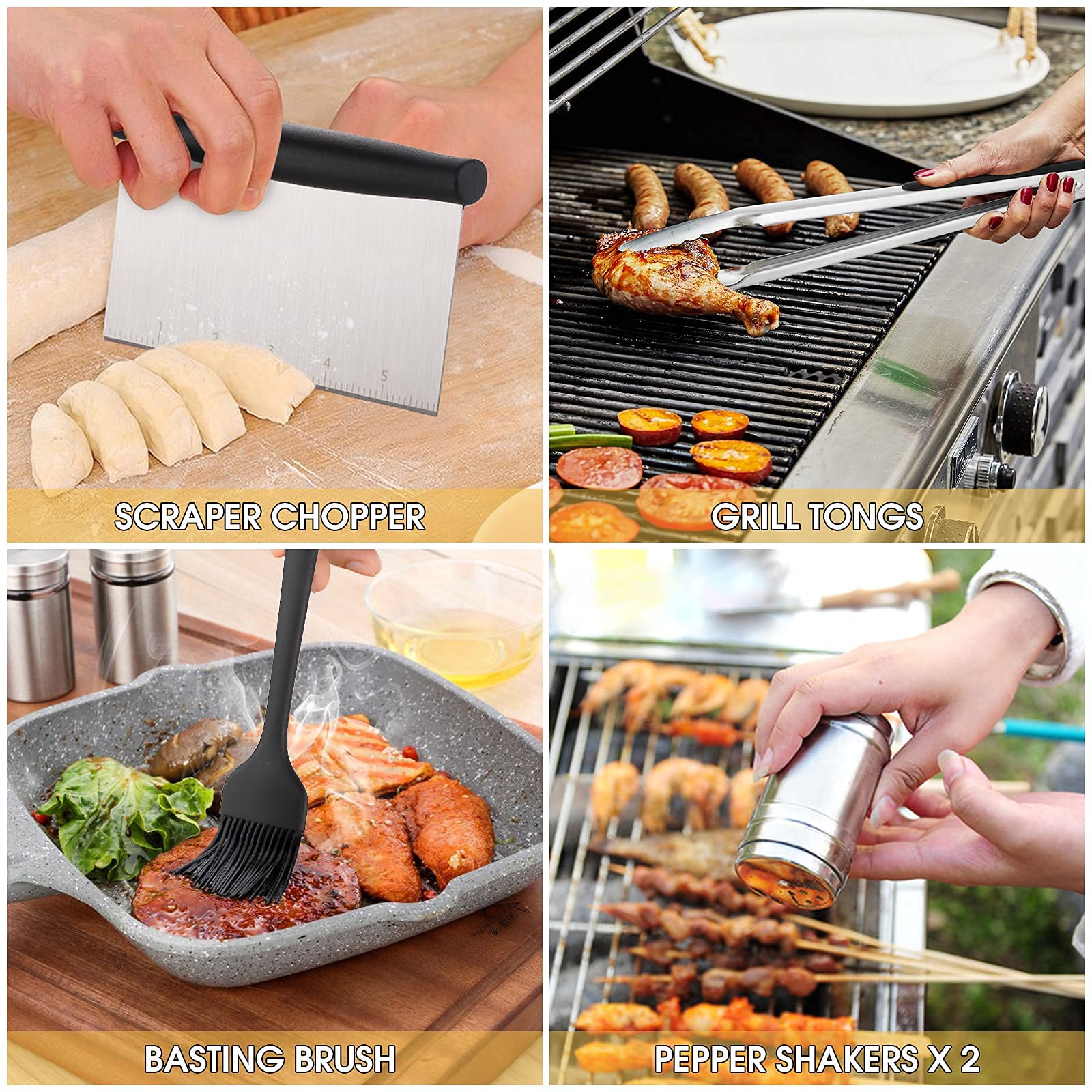 Griddle Accessories Kit, 16PCS Professional Griddle Grill Tools Stainless Steel BBQ Set for Blackstone with Spatula Set, Scraper, Basting Cover for Outdoor & Indoor Barbecue