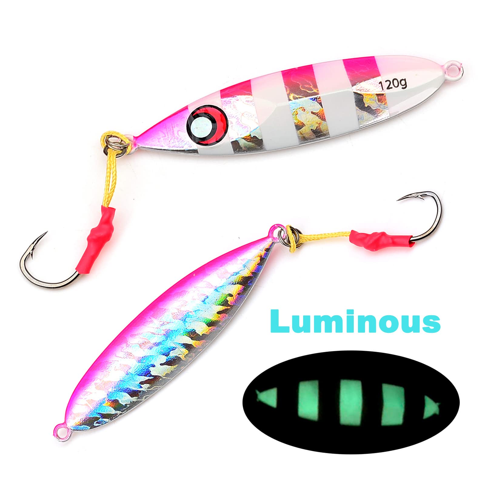 JD Tackle Saltwater Fishing Slow Pitch Jig Flat Fall Glow in The Dark Lures 4.5IN 120G/4.2OZ - 4 Pack