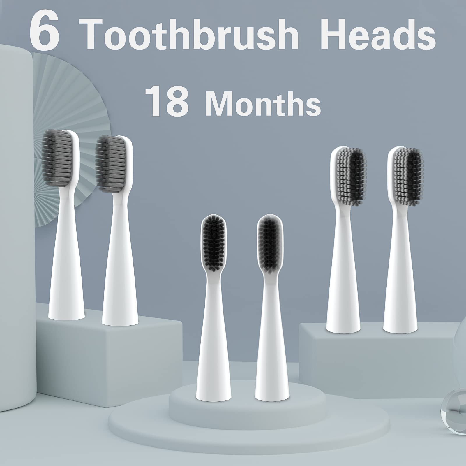 Loafar Sonic Electric Toothbrush with 6 Brush Heads,DC Rechargeable Electronic Toothbrush for Adults, Travel Toothbrush, IPX7 Waterproof, 2 Mins Timer (Black)