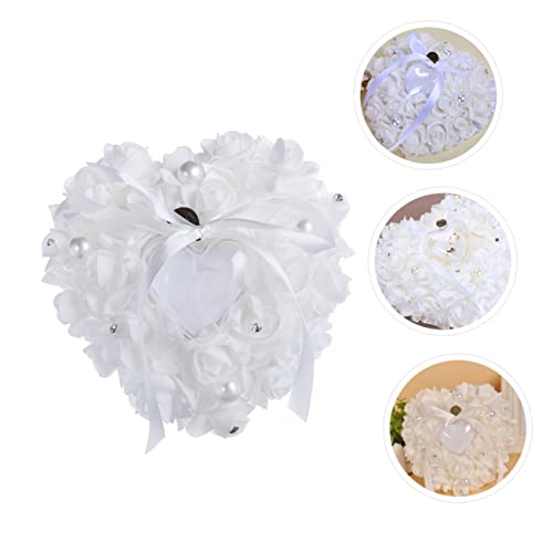 HONMEET 3 Pcs Ring Pillow Wedding Decor Heart Decor Heart Ring Wedding Gift Ring Box Rose Flower Ring Tray Heart Ring Box Bride Ring Pillow Heart Shape Ring Pillow Bride White Foam Wreath