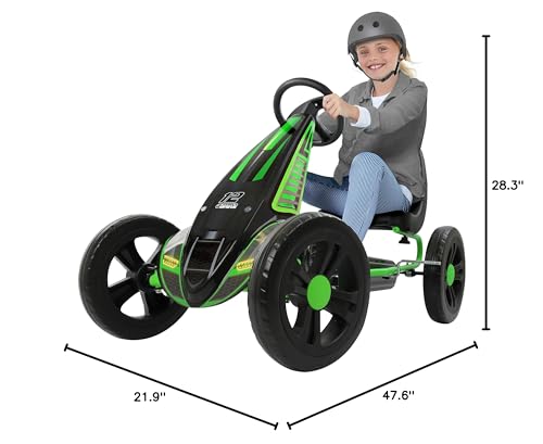 Hauck Hurricane Pedal Go Kart with Durable Steel Tube Frame, Sporty 3 Point Steering & Adjustable Seat, Large, Green Black