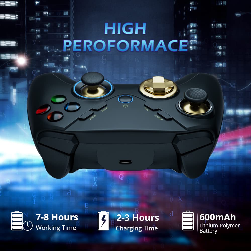 ISAKO Wireless Gaming Controller for Windows/Steam Deck/Mac OS/iPhone/Android/Switch, Dual Shock USB Bluetooth Gamepad Joystick for Apple Arcade MFi Games, with 4 Customized Buttons, LED Backlight