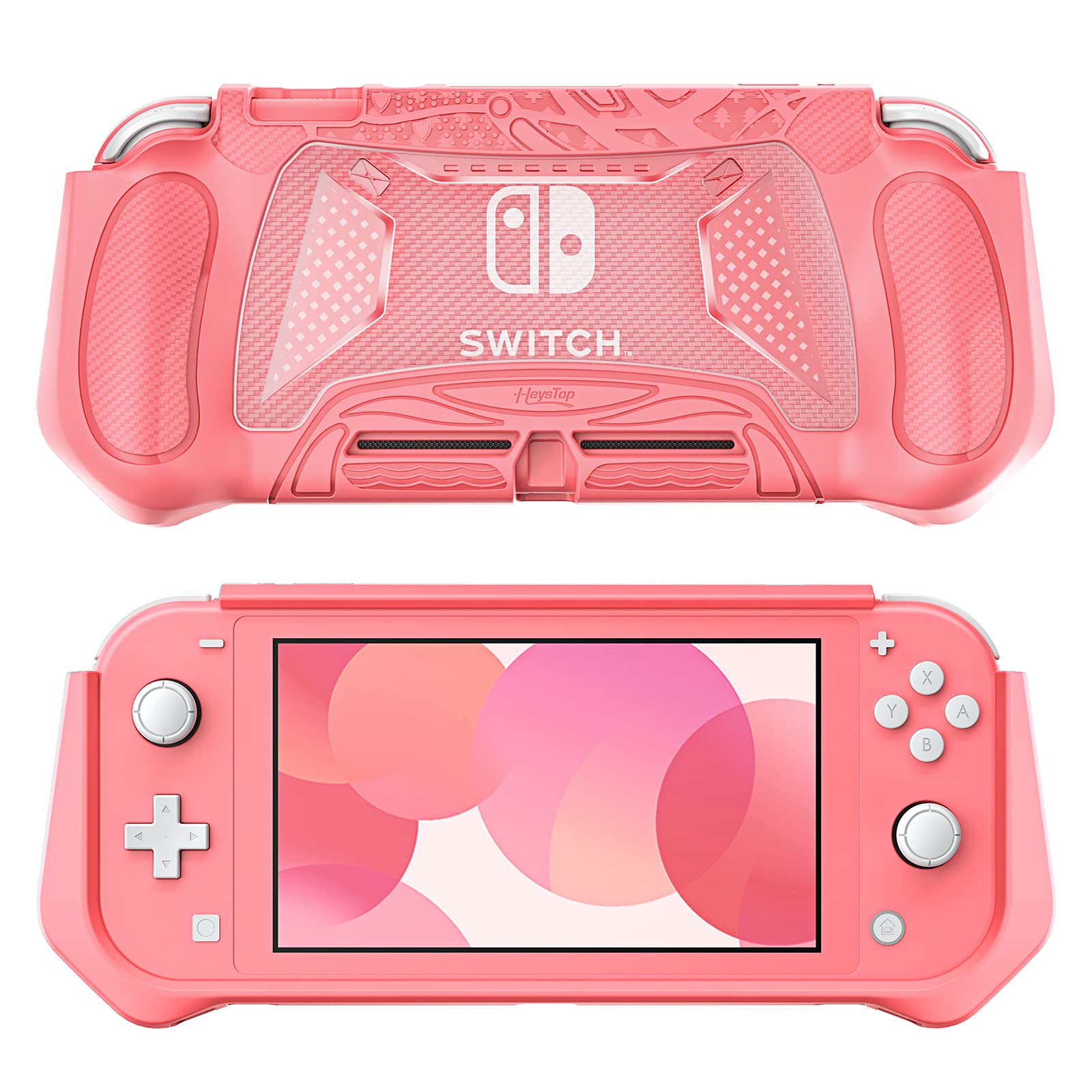HEYSTOP Switch Lite Case Cover, Switch Lite Protective Case with Game Card Storage, Tempered Glass Screen Protector and Thumb Grip, Switch Lite Grip Case Anti-Scratch Non-Slip Case, Pink