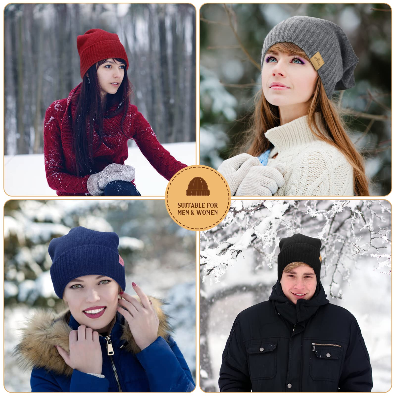 Hysnan Mens Beanie Merino Wool Warm Hats for Women Men Knit Slouchy Single Layer Warm Cuffed Skull Beanie Skiing Skating
