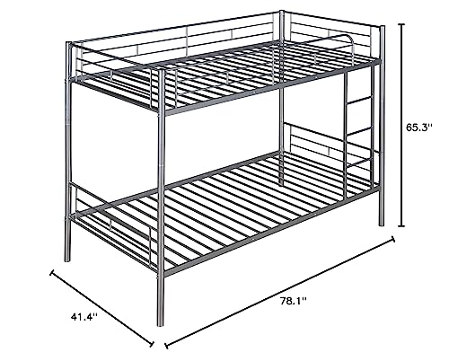 KELRIA Twin-Over-Twin Bunk Beds, Metal Bedframe Durable Steel Constructuin, Safety Ladder Rungs and Guard Rail, for Bedroom, Dormitory, Kids/Teens/Adults, (Sliver)