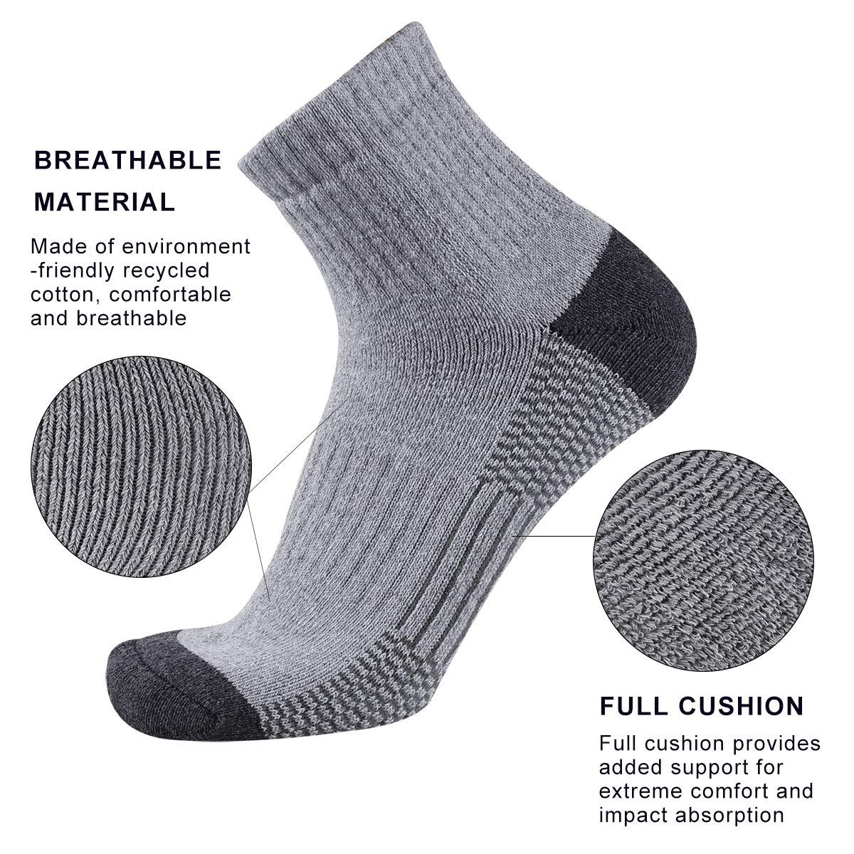 Heatuff 12 Pairs Men's Cotton Performance Athletic High Ankle Extra Heavy Cushion Quarter Socks