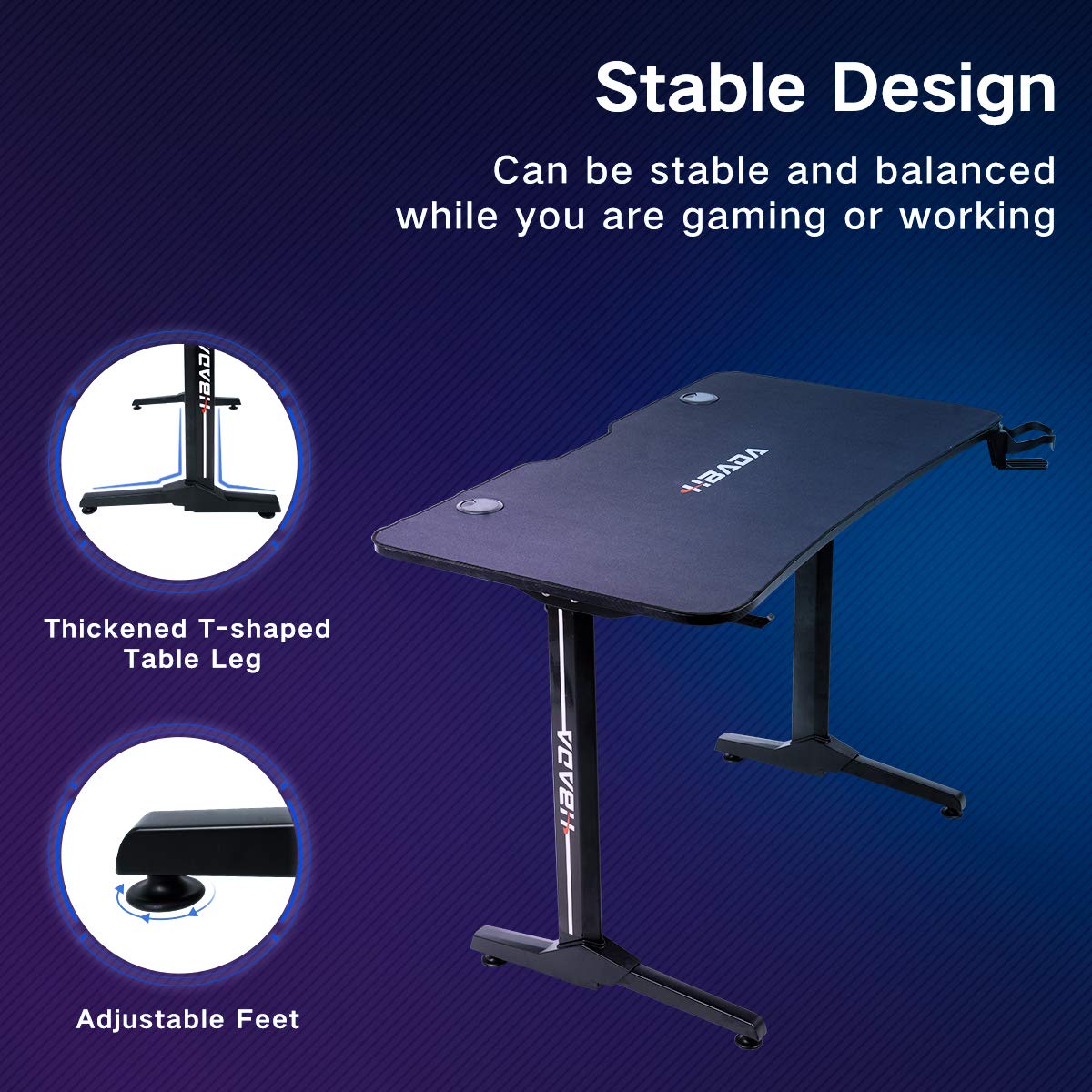 Hbada Gaming Desk 43.7 in Computer Desk Ergonomic Home Office Desk T-Shaped Racing Pro PC Gamer Desk with Full Cover Mousepad, Cup Holder and Headphone Hook, Black