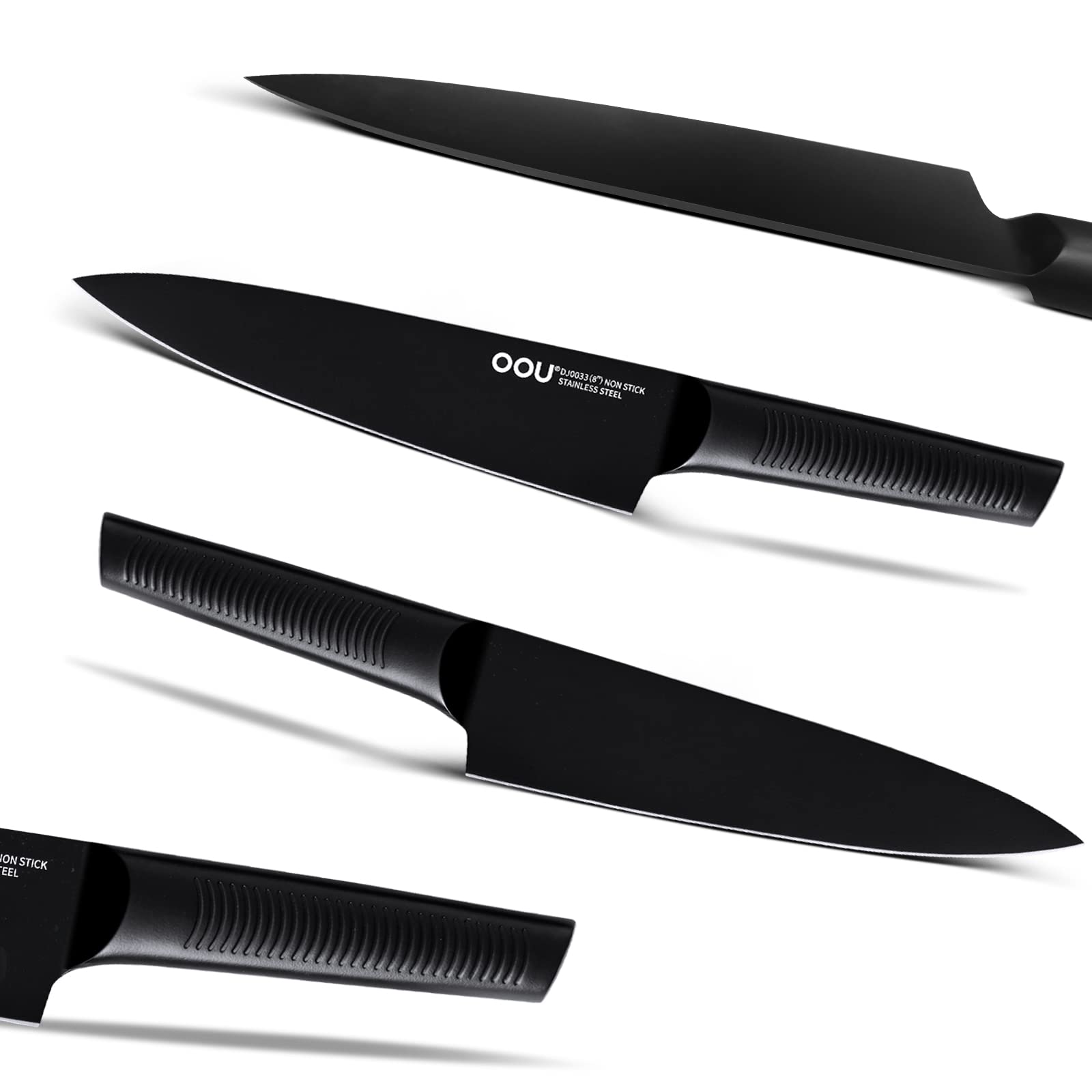 Kitchen Knife Set - OOU 6 pieces Professional Stainless Steel knife set, Dishwasher Safe Kitchen Knives - Ultra Sharp Chef Knife Set for Kitchen, Ergonomic Handle, Elegant Black