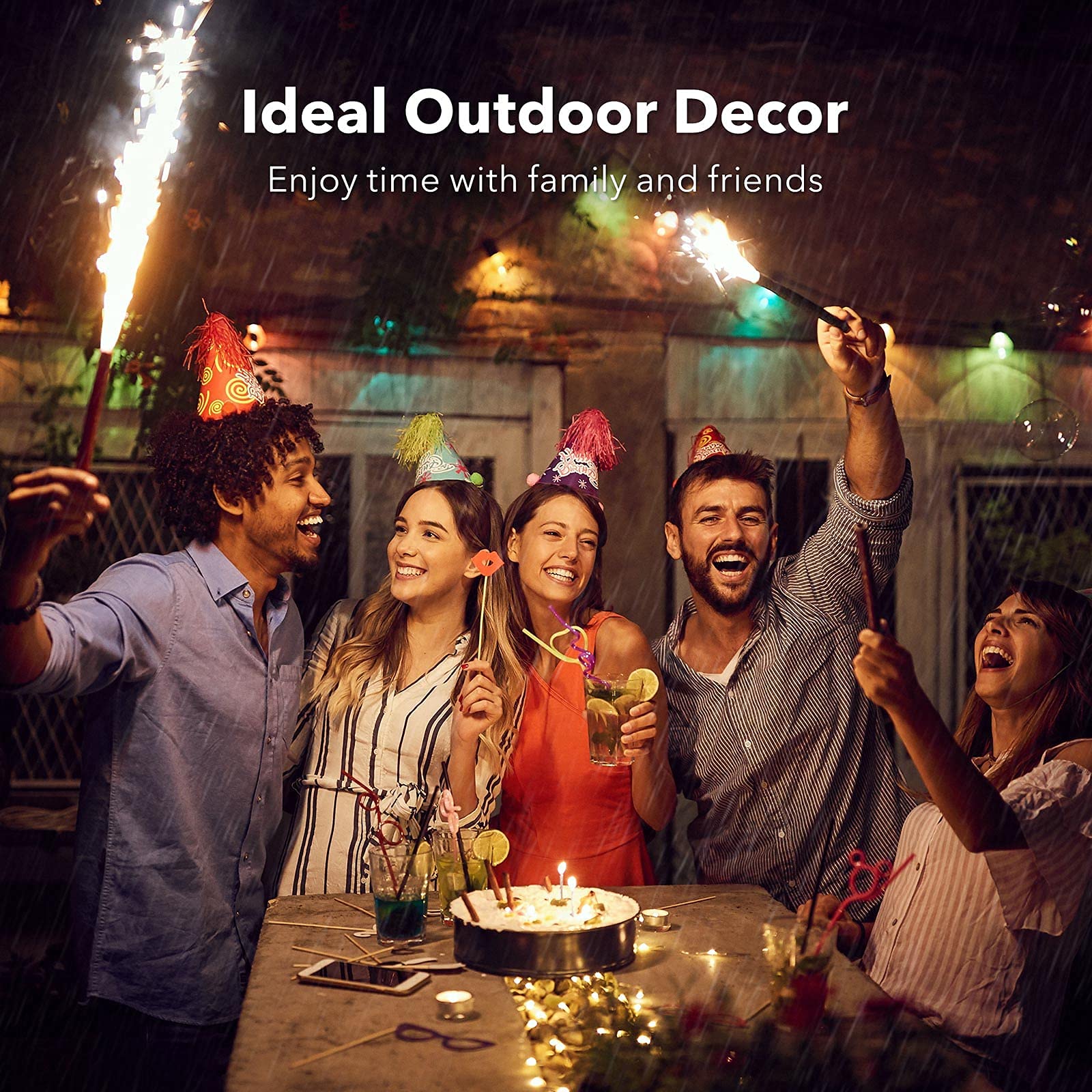 HBN Smart Color-Changing Outdoor String Lights - 48ft, LED, 24 Bulbs, 2.4 Ghz WiFi Needed-Compatible with Alexa, Google Assistant, iOS and Android (Tuya Smart App Needed) No Smart Hub Required