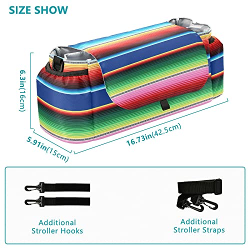 Kigai Gradient Stripes Baby Stroller Organizer with Cup Holders, Secure Hooks Accessories Adjustable Strap Stroller Bag for Bottle, Diaper, Phone, Toys, Baby Items