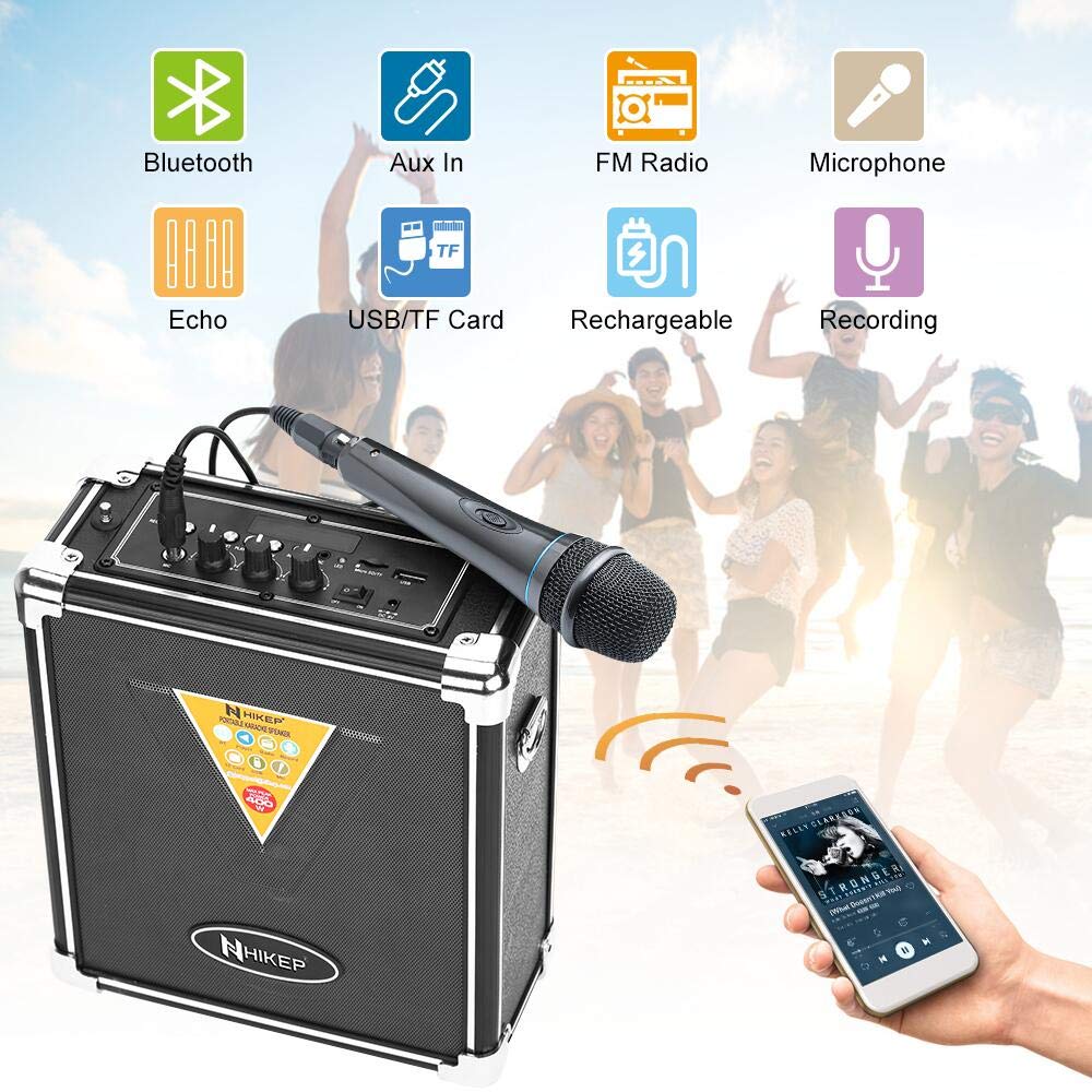 HIKEP Bluetooth Karaoke Machine with Microphone, Portable Wireless PA Speaker with Disco Lights, FM Radio, MP3 Player, Loud Stereo Speaker for Home Outdoor Party Karaoke