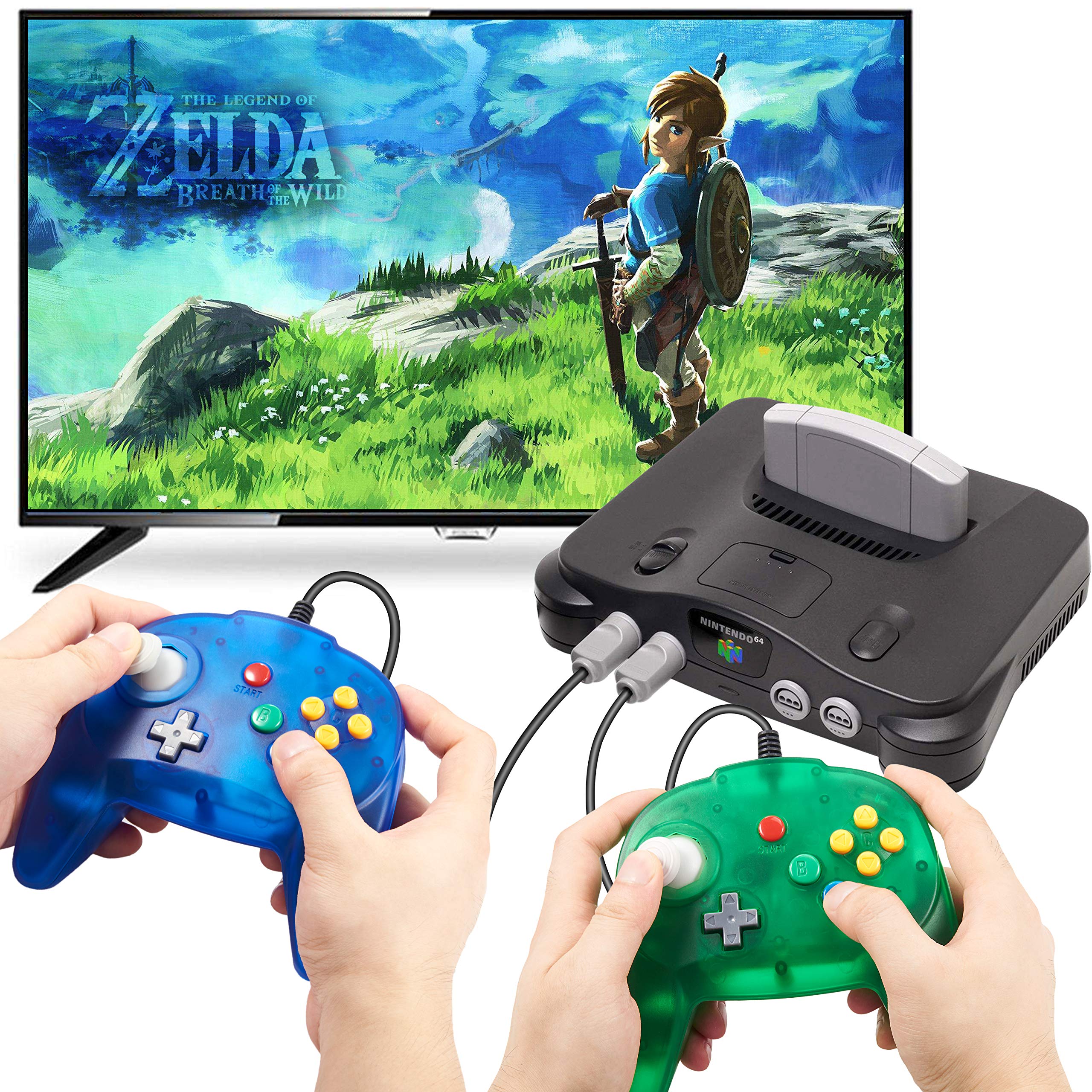 iNNEXT [New Version] 4 Pack for N64 Controller, Game pad Joystick for 64 - Plug & Play (Non PC USB Version) (Joystick from Japan) Black/Clear Blue/Clear Green/Yellow