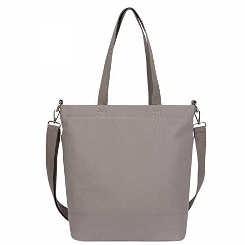 Iswee Tote Bags for Women Canvas Crossbody Bag with Pockets Zipper Top Handle Handbag Ladies Shoulder Work Bag(Grey)