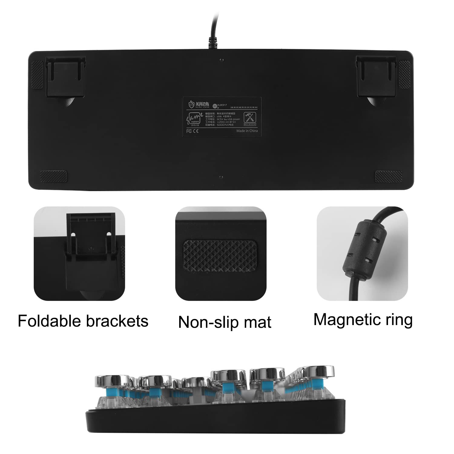 HJK917 USB Wired Mechanical Gaming Keyboard, Blue Axis 87 Round Keys, RGB LED Backlit, Waterproof, Typewriter Style, Ergonomics, Easy to Hit, Compatible with PC/Laptops/Windows for Work/Game (Black)