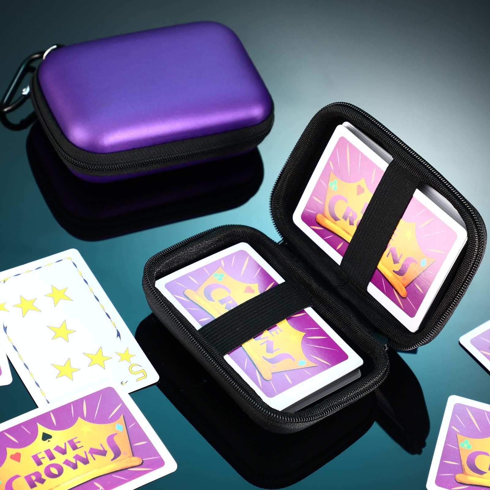 Kigeli 2 Pcs Hard Travel Carrying Case Compatible with Five Crowns Card Games Playing Card Case Deck Card Game Case Protective Storage Bag, Not Including Cards, Black, Purple