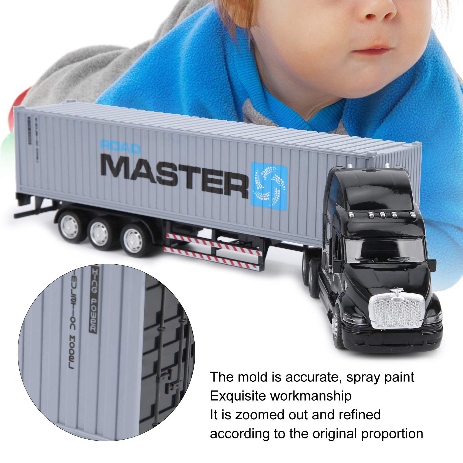 Keenso Alloy Simulation Container Car Model Children Kid Pull Back Car Toy with Sound Light((Black+Grey)) Animal Model Hand-me-Downs, Robots