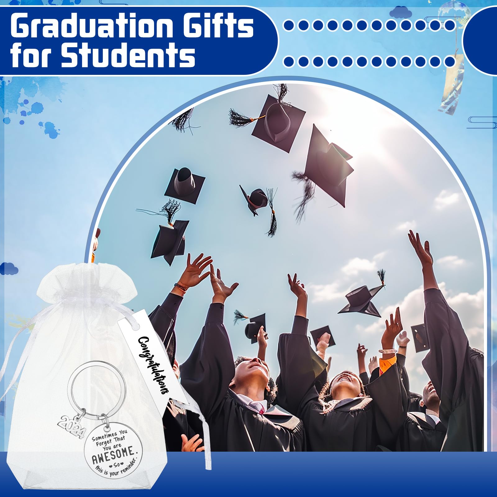 Kigeli 30 Pcs Class of 2024 Keychain Graduation Gift Keychain Bulk Inspirational Key Chain for Senior High School College (Awesome)