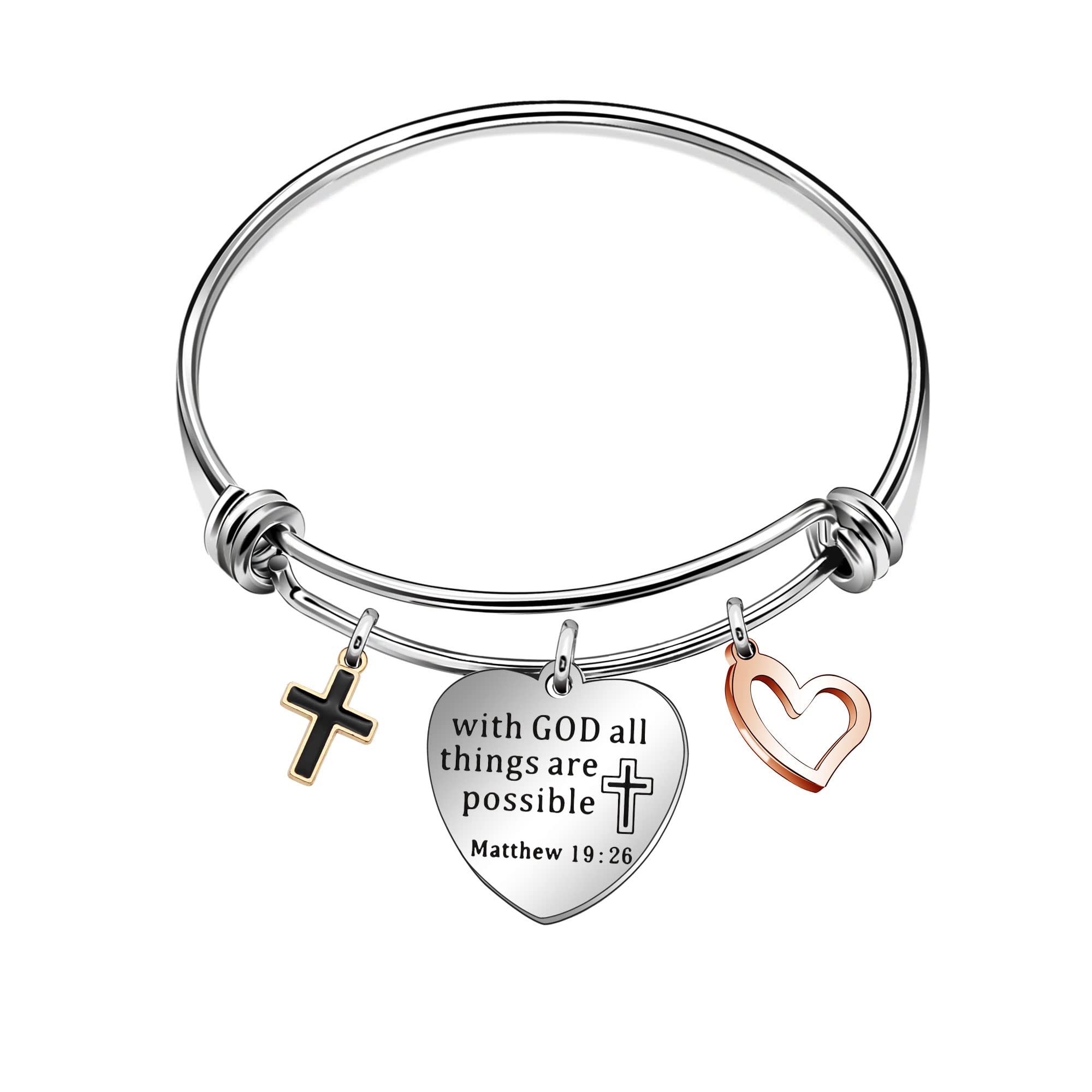 JQFEN Religious Gift Inspirational Bracelet for Women Prayer Christian Bible Verses Bangle - with God All Things are Possible