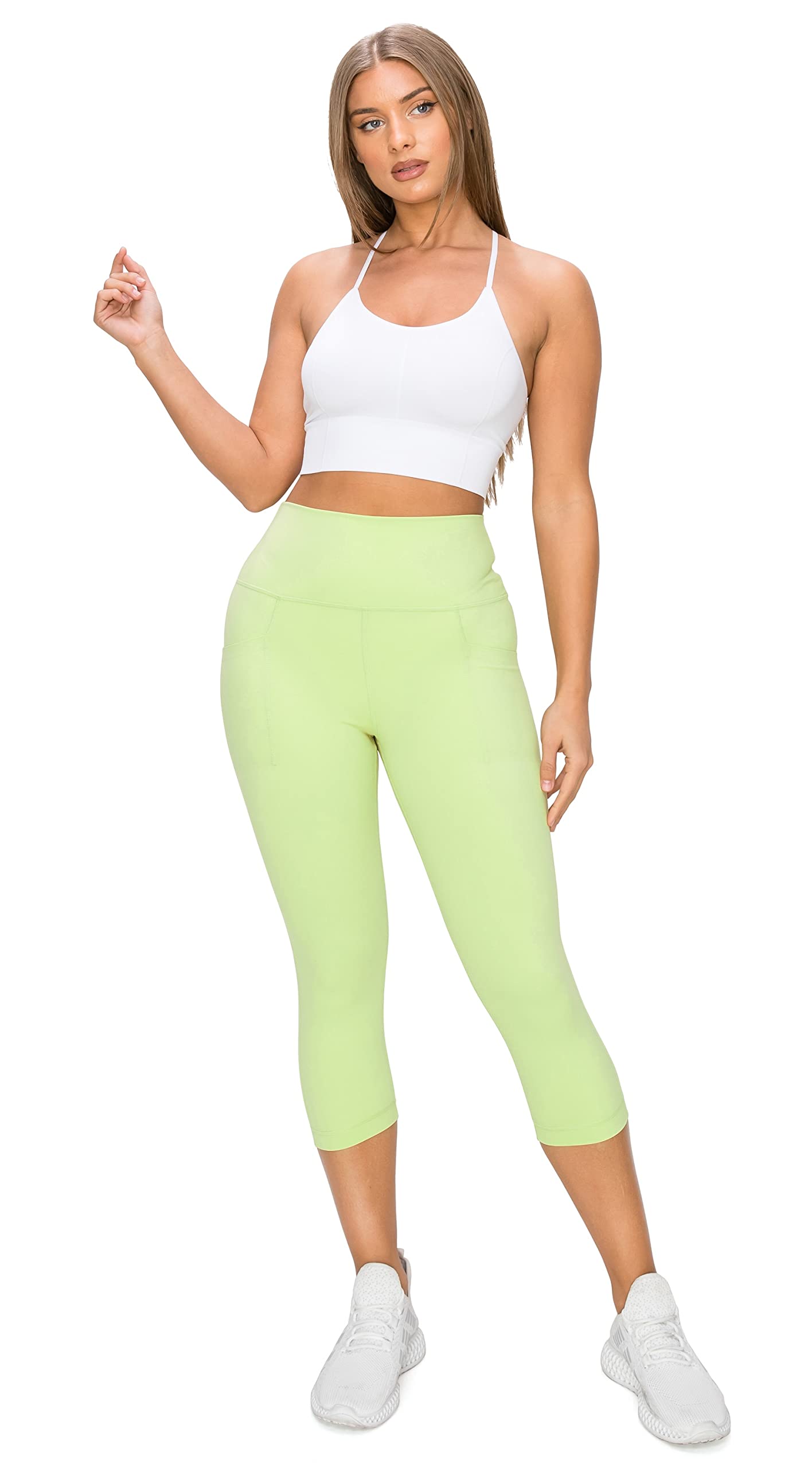 ING Athletics Women's Capri Leggings - High Waisted Tummy Control 4 Way Stretch Active Yoga Workout Pants with Side Pockets CC2002B Melon M