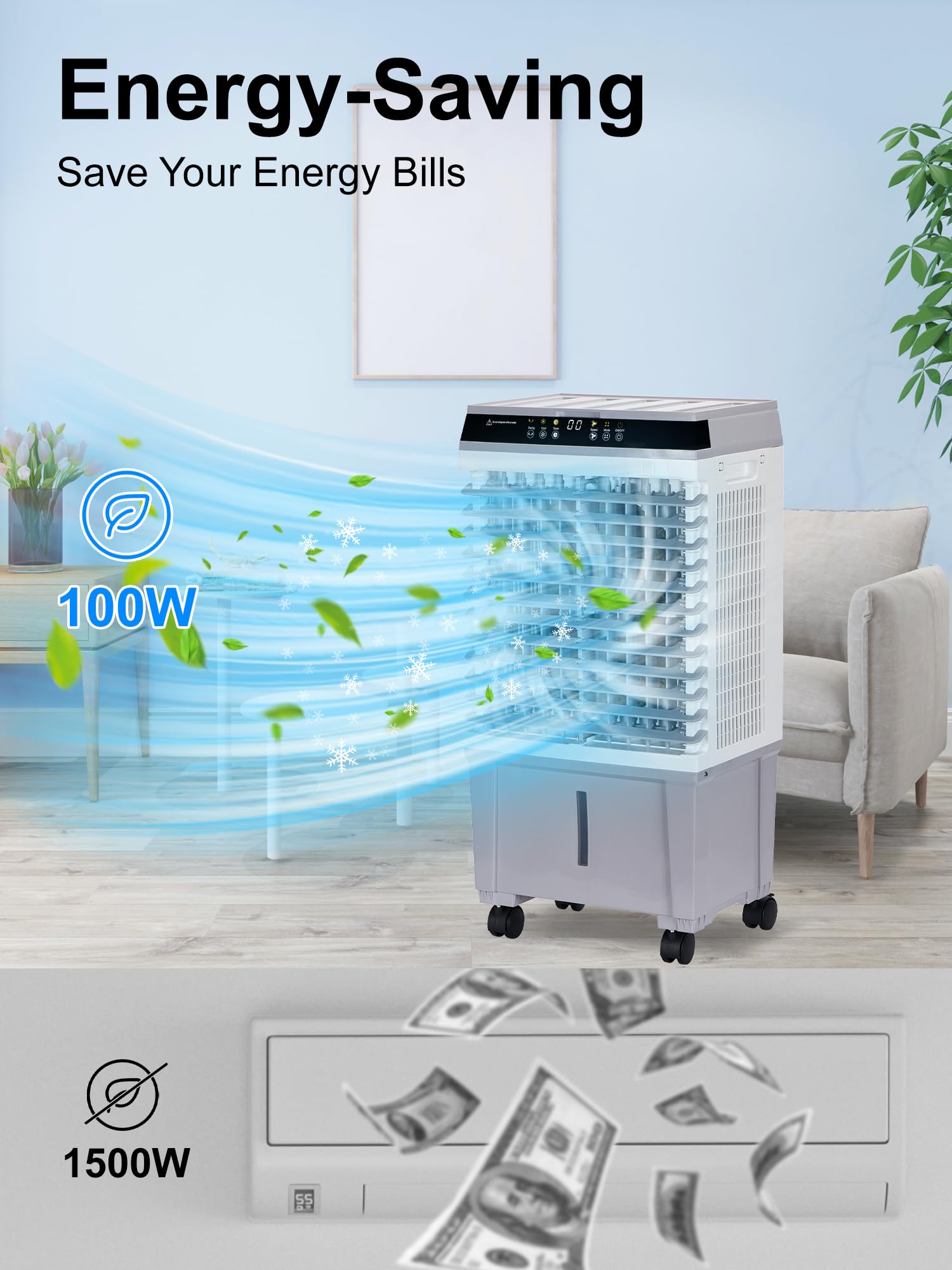 Landeagle Swamp Cooler, 1800CFM Evaporative Cooler with 5.3-Gal Water Tank, Cooling Fan with 3 Speeds, Remote Control, 12H Timer, Evaporative Air Cooler for Indoor Room Bedroom Use