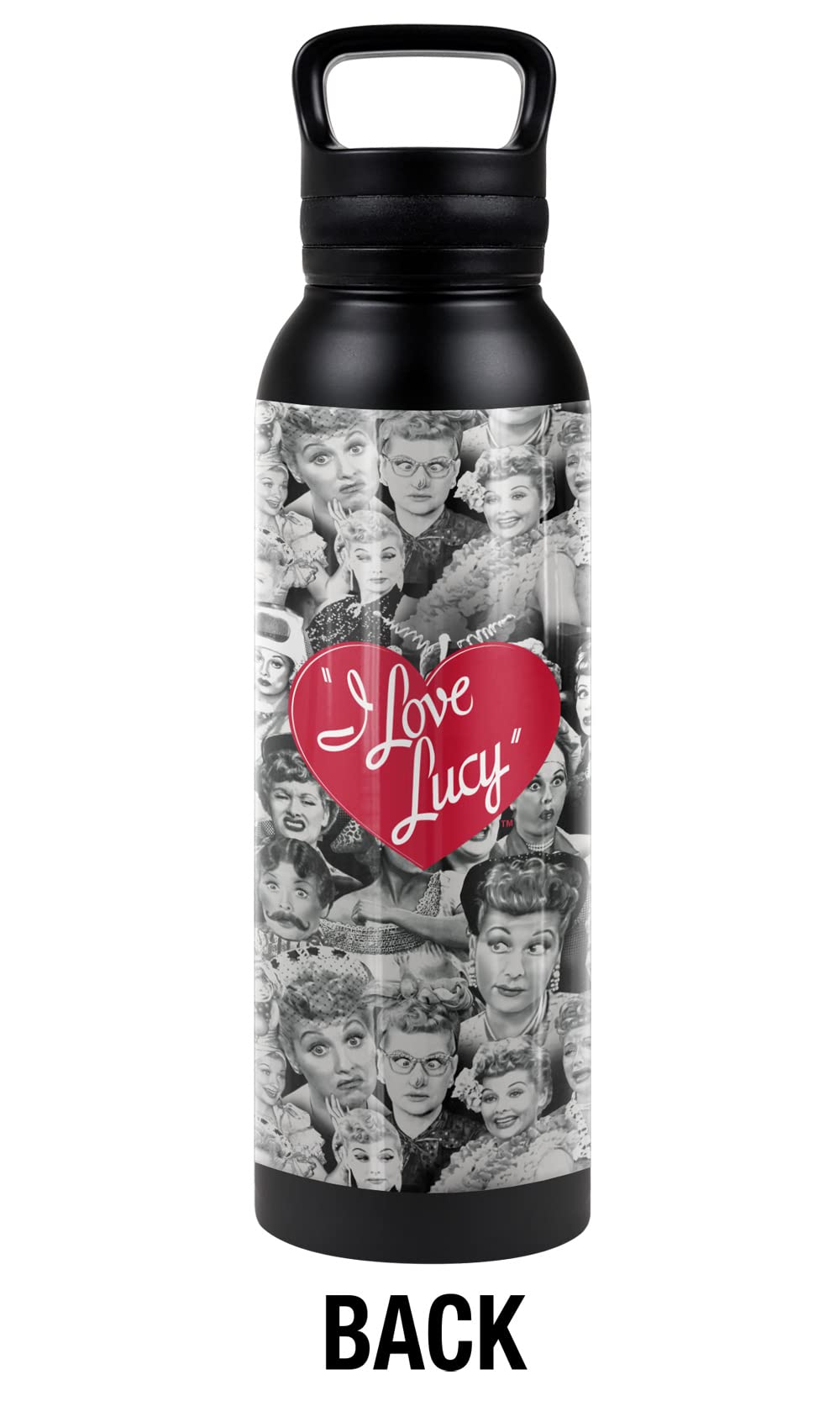 I Love Lucy OFFICIAL Faces 24 oz Insulated Canteen Water Bottle, Leak Resistant, Vacuum Insulated Stainless Steel with Loop Cap, Black