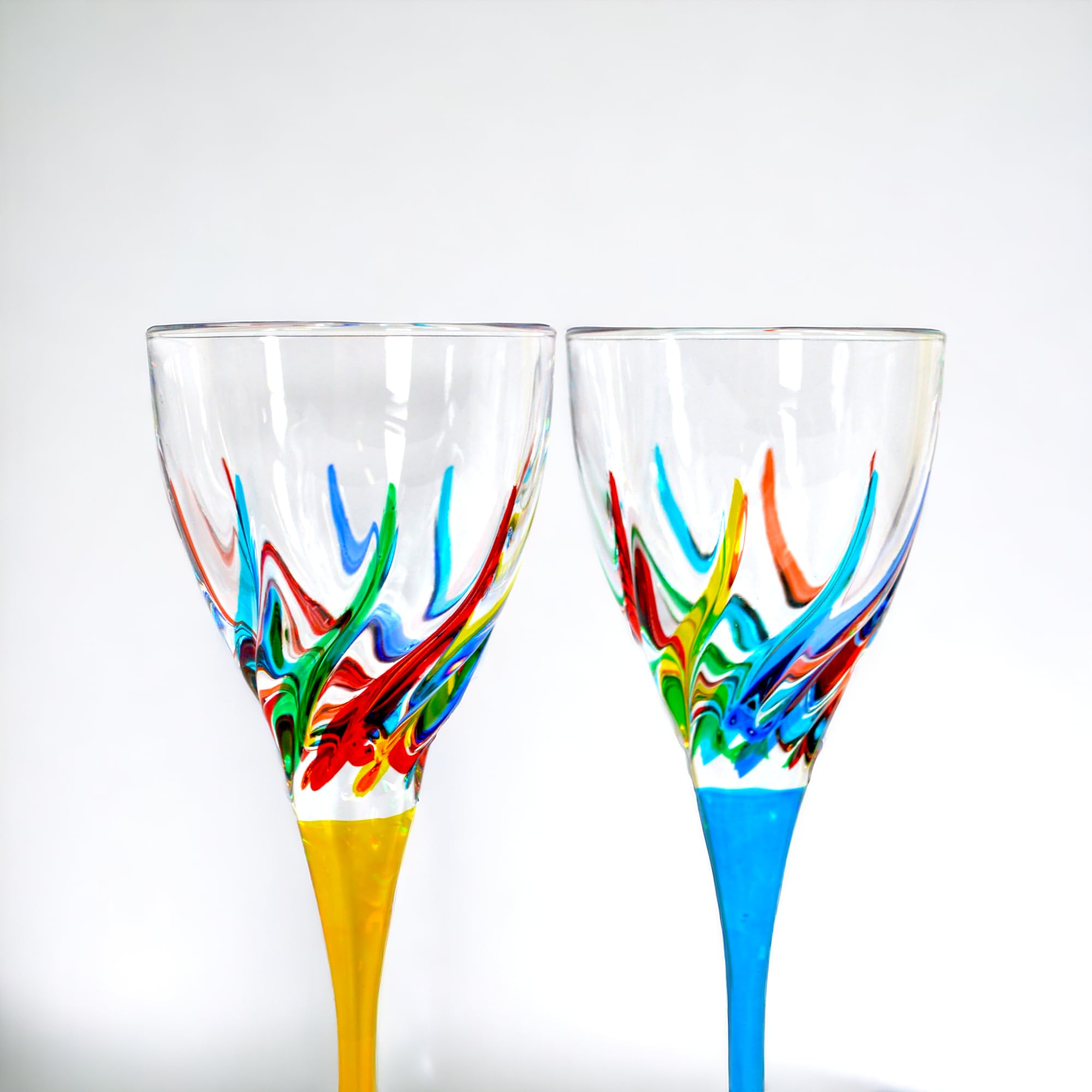 Italian Crystal Trix Wine Drinking Glasses, Set of 2, 8 oz Glasses, Elegant Stemware, Hand Blown Wine Glasses, Crystal Wine Glasses for White or Red Wine, Wedding Glasses, Made in Italy