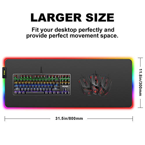 Hcman RGB Large Gaming Mouse Pad, XXL Mousepad 800×300×4mm, PC Gaming Accessories Mouse Mat for Desk, Keyboard Pad for Computer Gamer - Black
