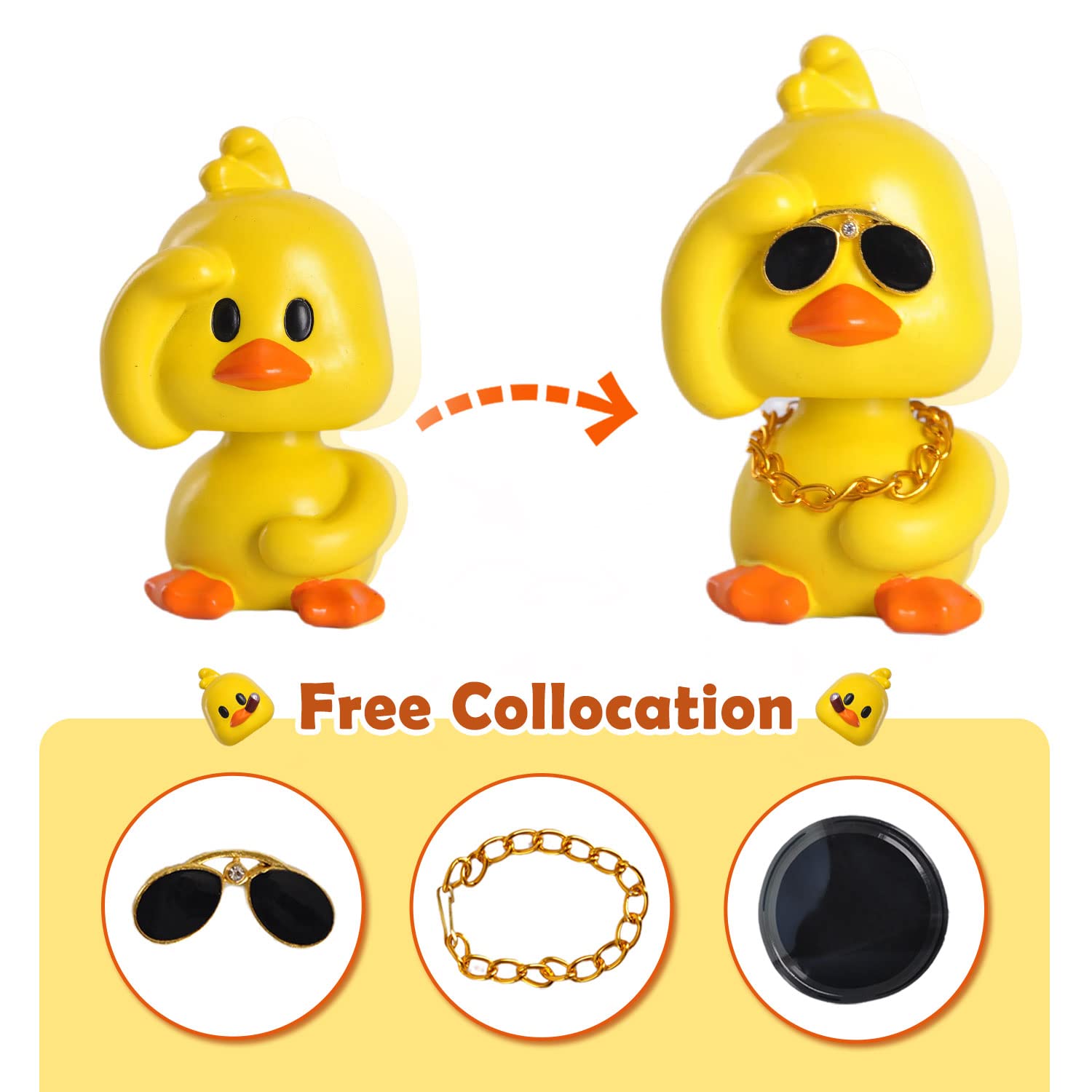 IBWell Cute Yellow Duck Car Ornaments Funny Duck Car Toy, Bobble Head Doll for Car Dashboard Decorations Accessories