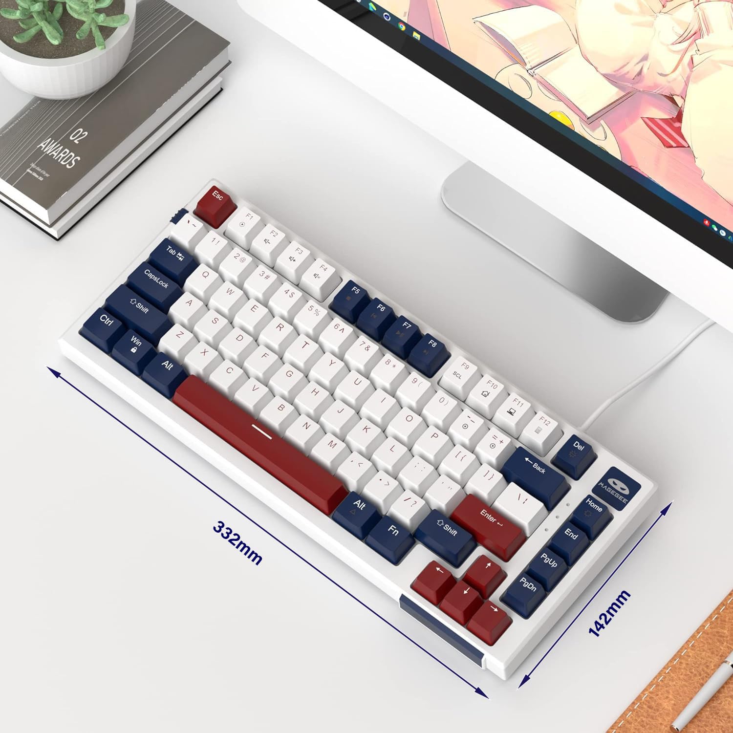 MageGee Mechanical Keyboard, Wired Gaming Keyboard Backlit Ultra-Slim USB Keyboards with Blue Switches 81 Keys for PC Windows Computer Laptop(Blue White)…