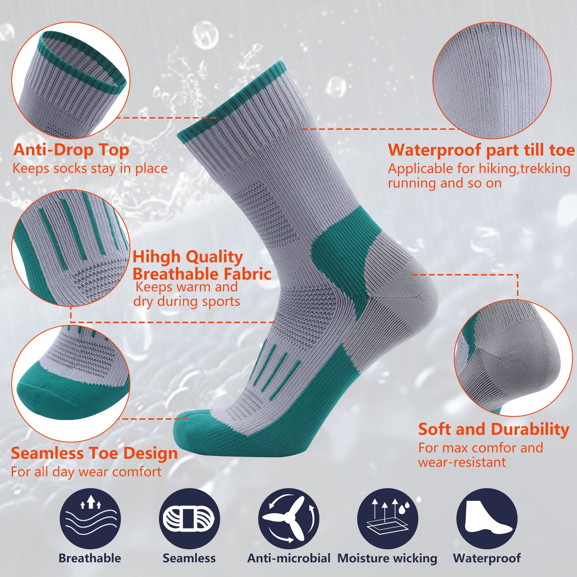 IZL waterproof Waterproof Socks, Women's Hiking Wading Socks Walking Running Socks for Men Soft Crew Gift Socks, 1 Pair Small Green-gray