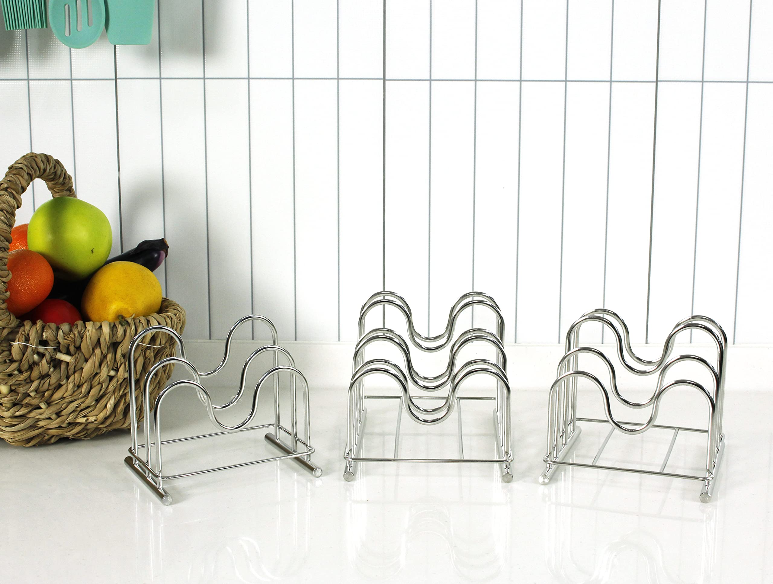 LENITH 304 Stainless Steel Wire Cutting Board Holder, Cutting Board Rack Organizer Kitchen with 3 Sectional