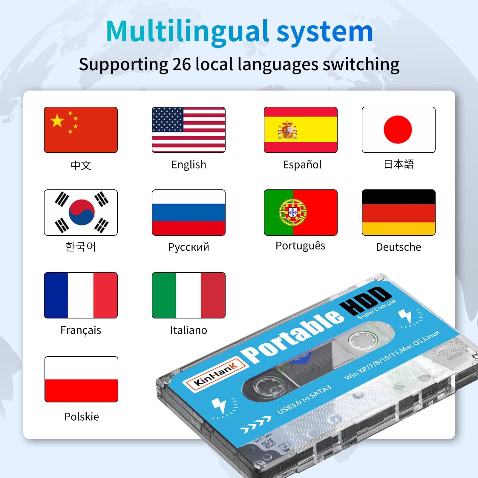 Kinhank 500G Super Console X External HDD Game Console Built-in 110000+Games USB3.0 Batocera 33 Game System for PS3/PS2/PSP/PC/Windows/SEGA SETURN/Mac OS/DC for Laptop(with Gamepads)