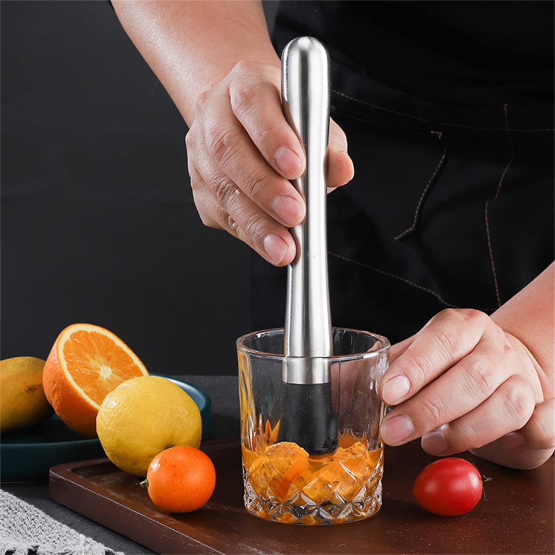InfantLY Bright Stainless Steel Cocktail Muddlers With Grooved Nylon Head, Professional Bar Accessories - Create Delicious Fruit Based Drinks