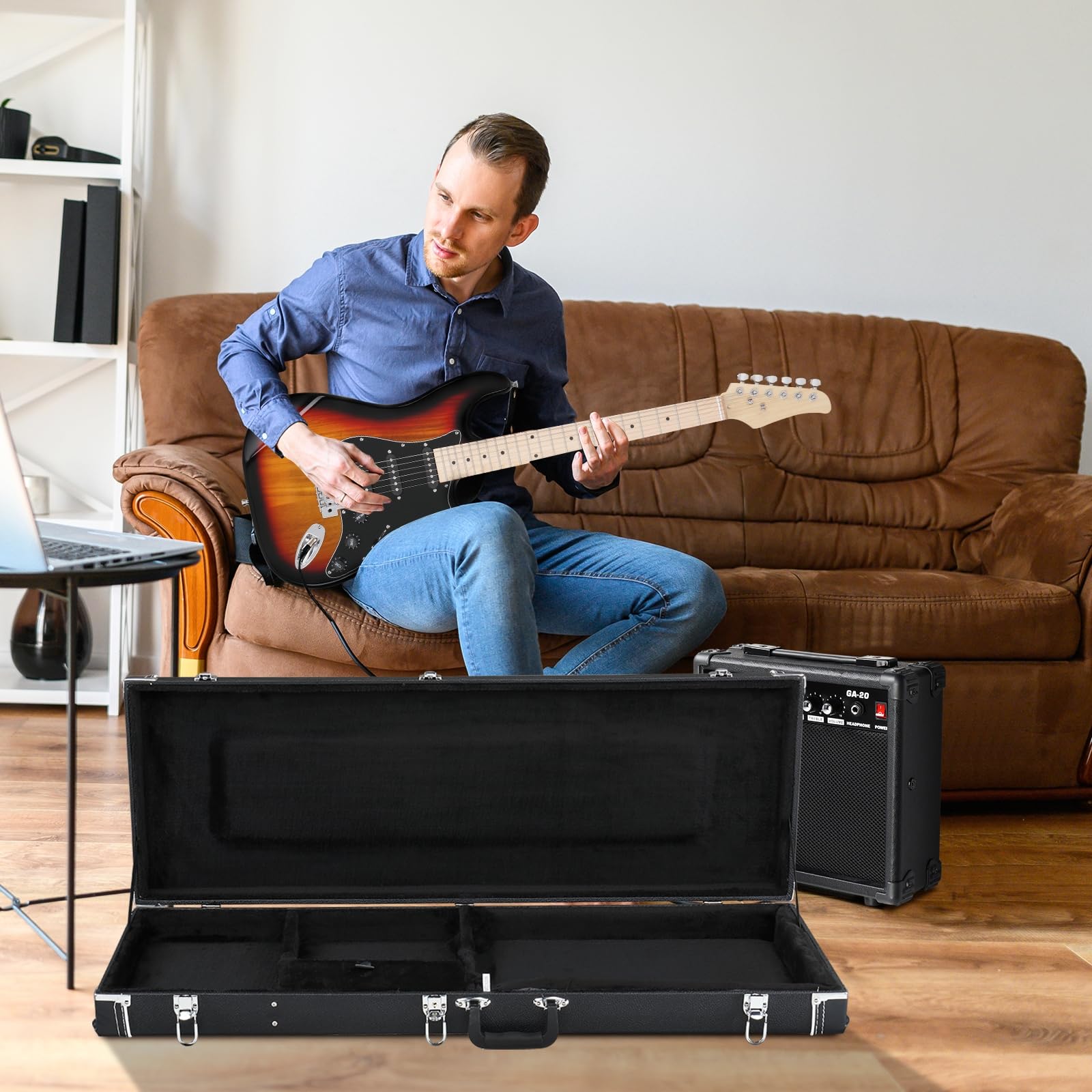 Ktaxon Electric Guitar Hard Case, Rectangle Wooden Standard 39-Inch Electric Guitars Hard-Shell Protective Carrying Case for KST/KTL/170 Model with Lock Latch Padding (Black)