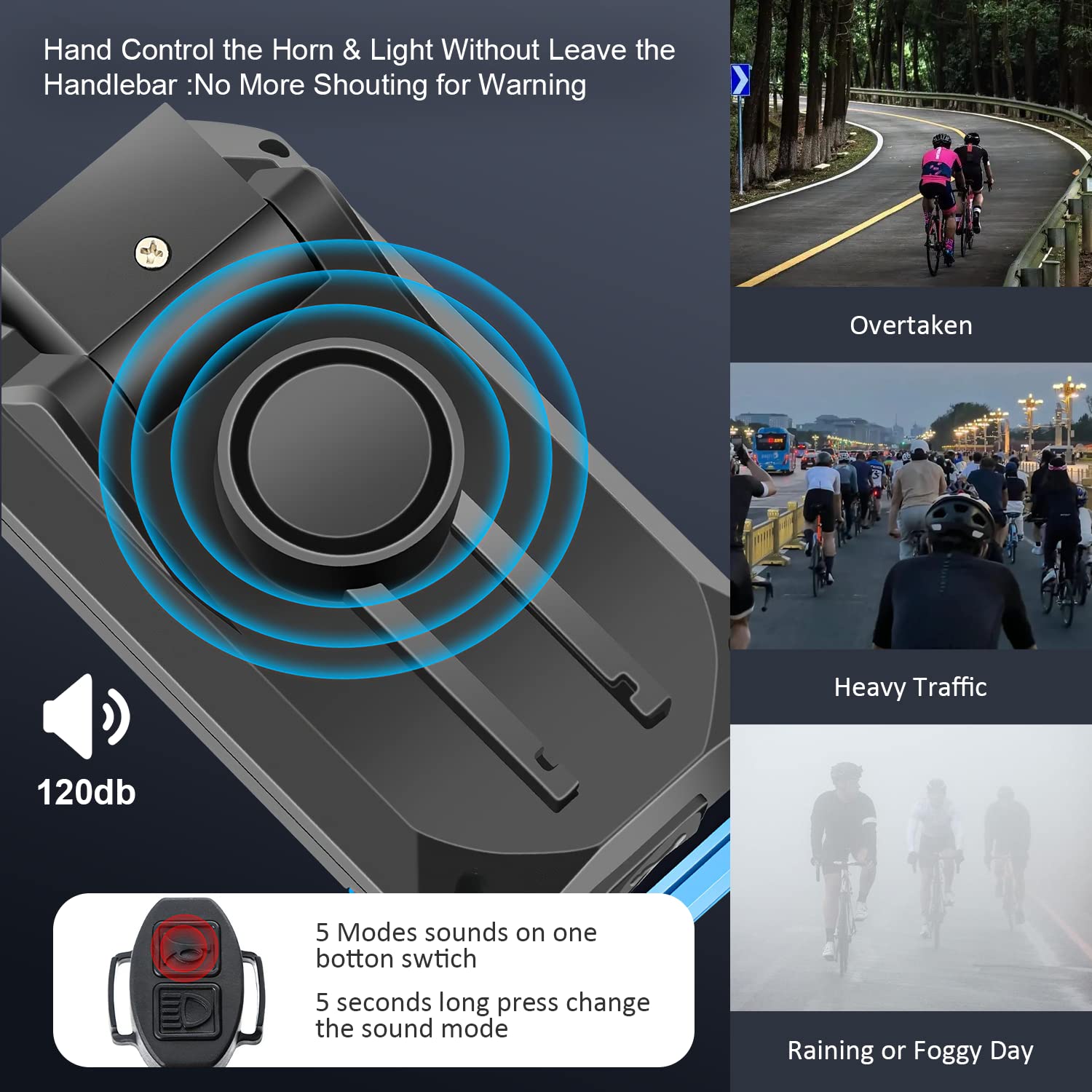 Hrusitoo Bike Lights Front and Back Sets with LCD Display Speedometer and Horn USB Rechargeable Bicycle Computer with Headlight and Taillight Waterproof LED Flashlight and Odometer for Cycling-Blue