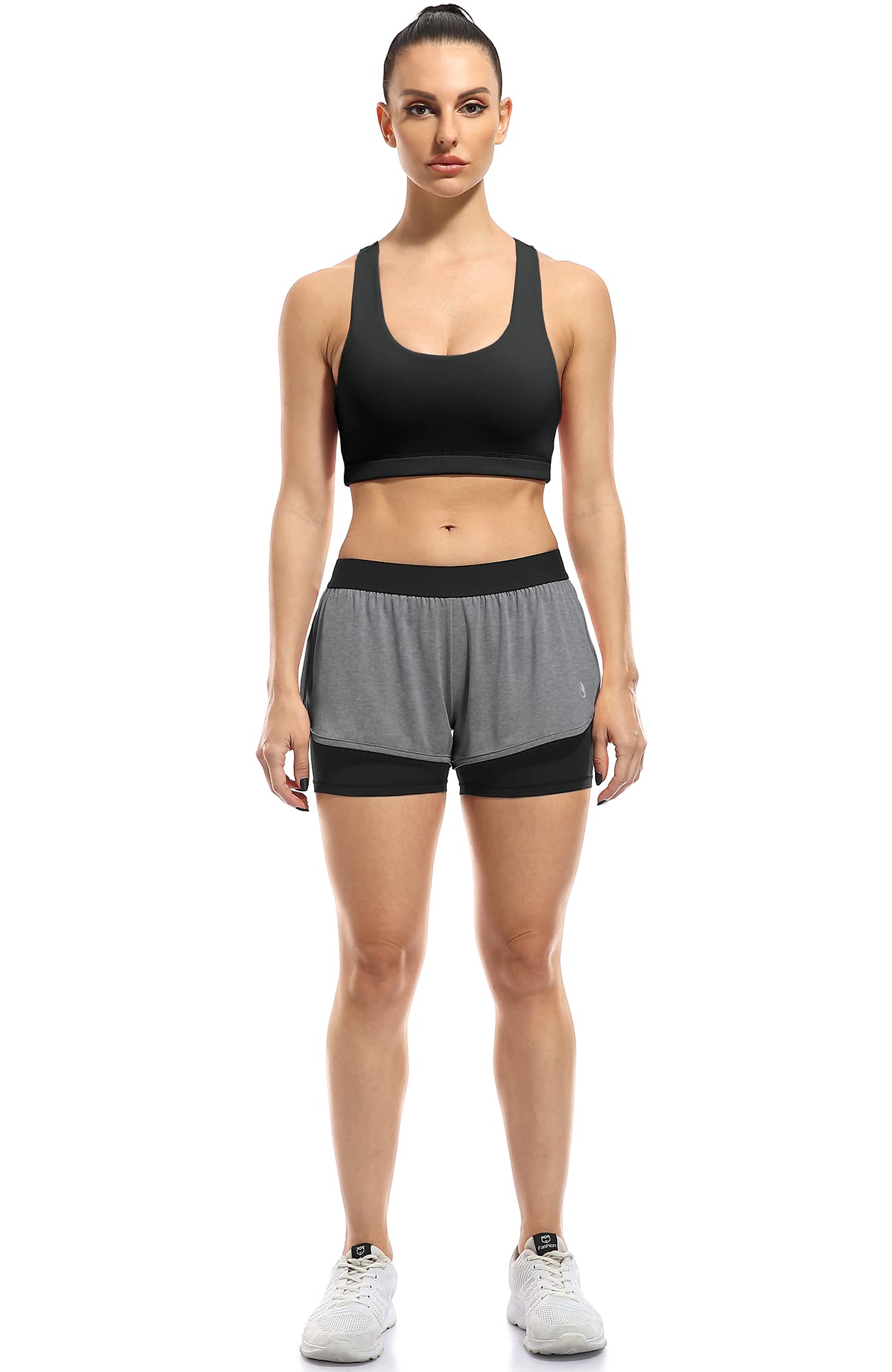 icyzone Workout Sports Bras for Women - Fitness Athletic Exercise Running Bra Yoga Tops (Solid Black, L)