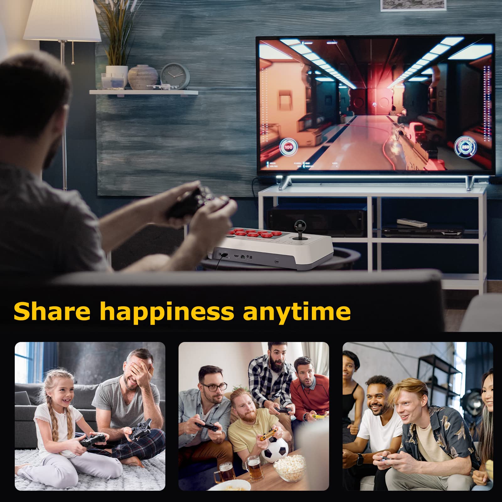 Kinhank Super Console Arcade Game Console & Stick, 50000+ Classic Arcade Games Pre-installed in 256G TF Card(Included),Compatible with PC host/Android phone etc, 4K HD-out,USB2.0,Grey